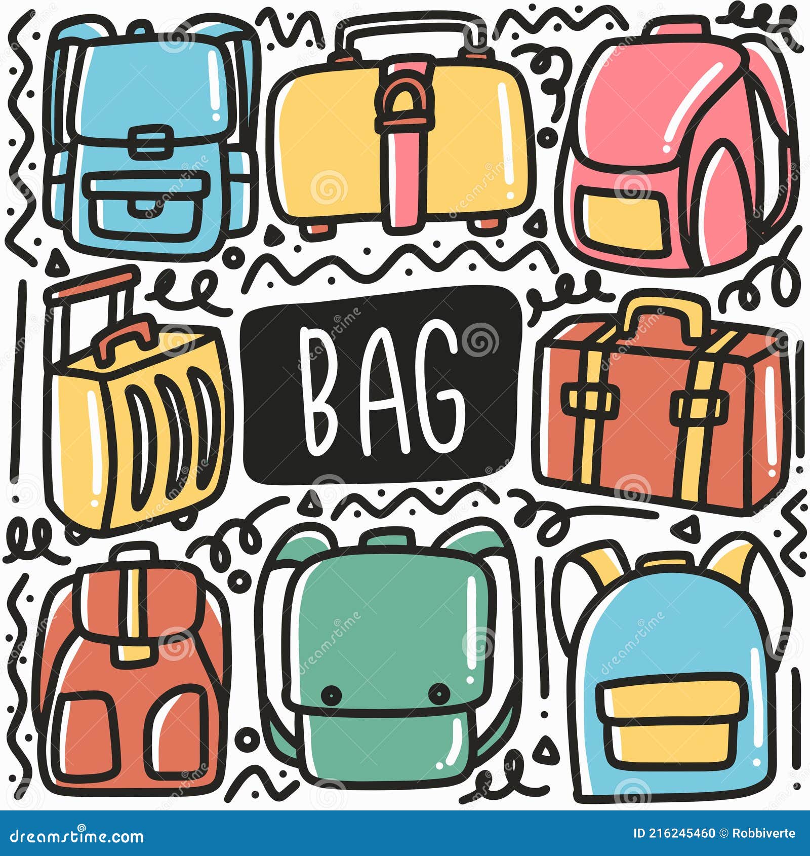 Hand drawn bag doodle set stock vector. Illustration of pattern - 216245460