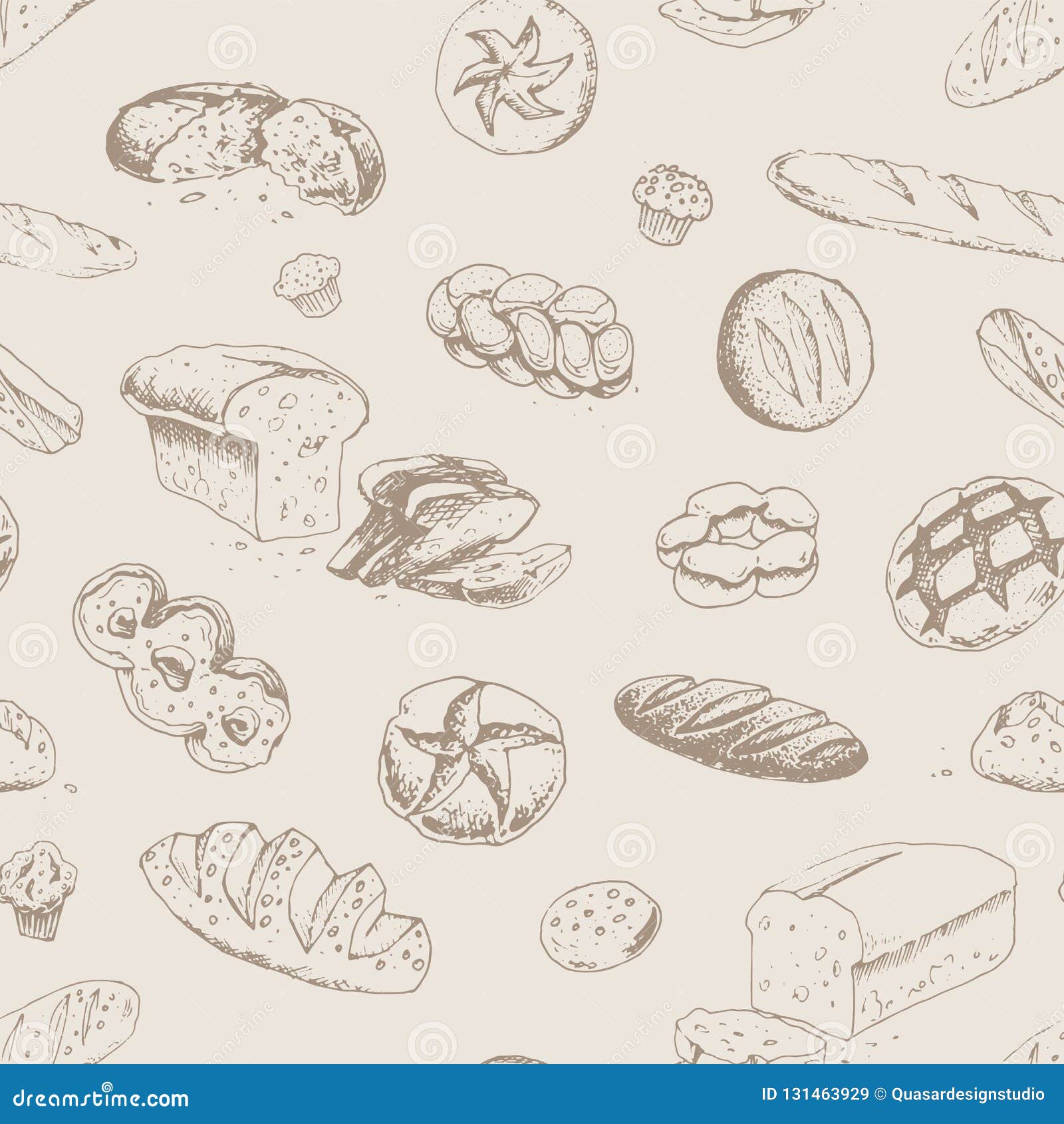 Hand Drawn Bakery and Bread Seamless Pattern Stock Vector ...