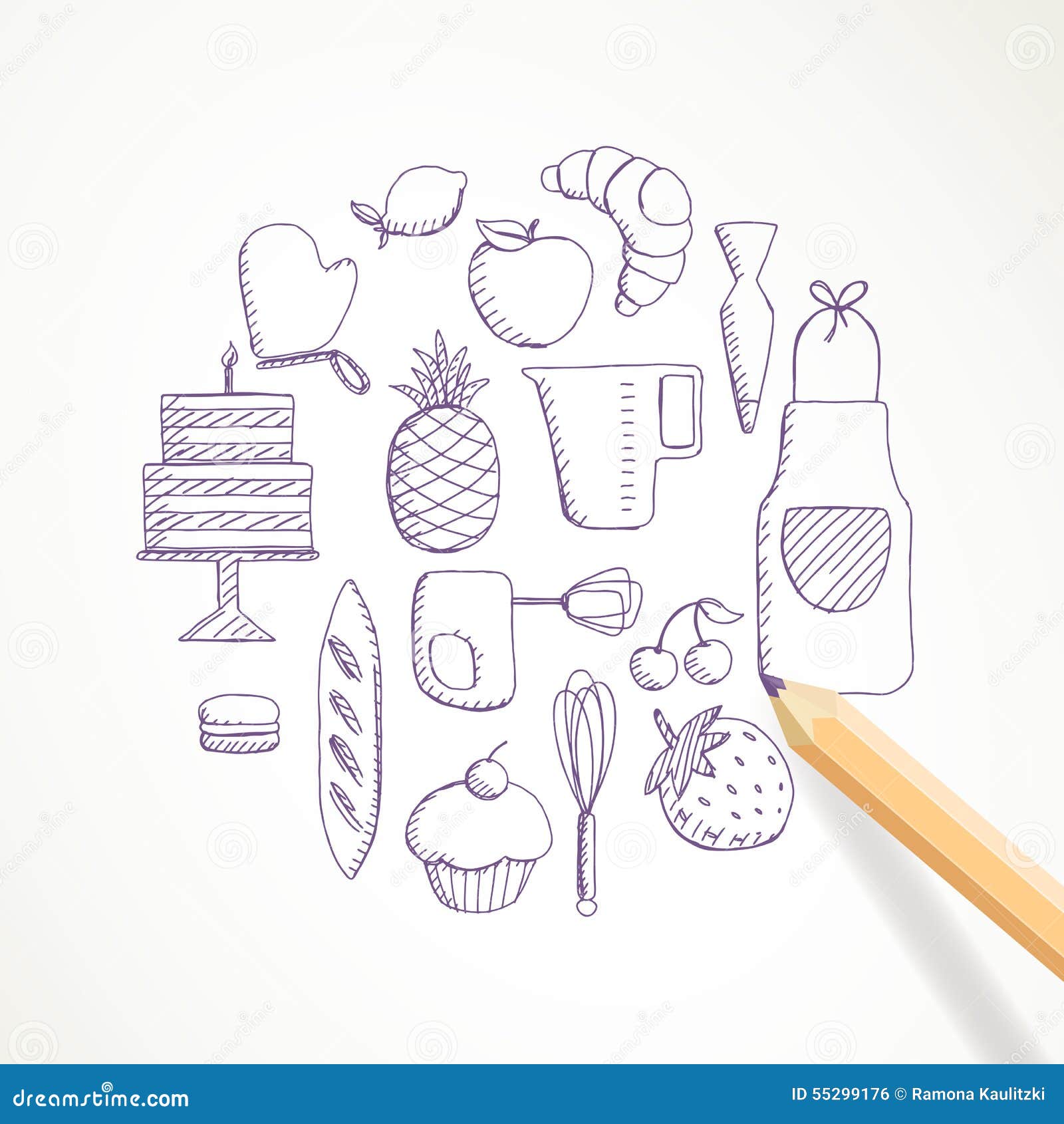 Hand Drawn Bakery Elements stock illustration. Illustration of cooking - 55299176