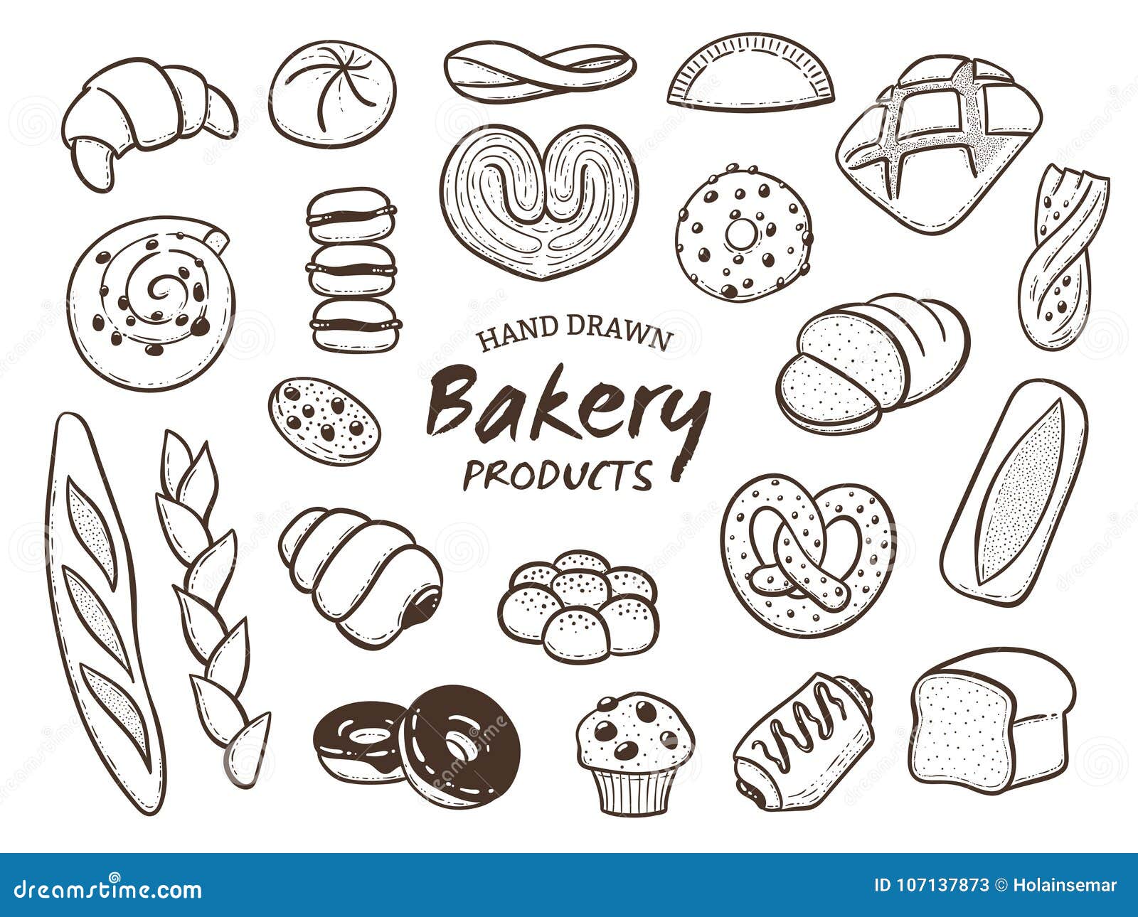 Hand Drawn Bakery Product Set Stock Vector - Illustration of bakery ...