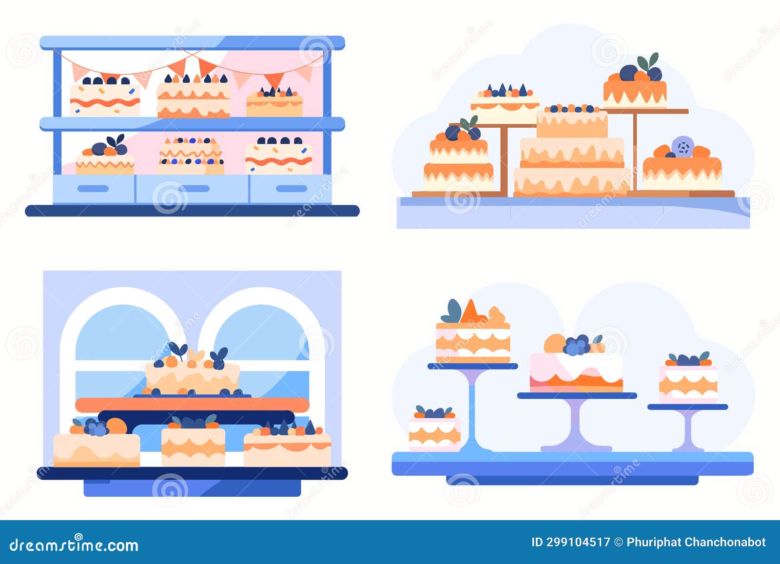 Hand Drawn Bakery Shop Front Full of Cakes in Flat Style Stock ...
