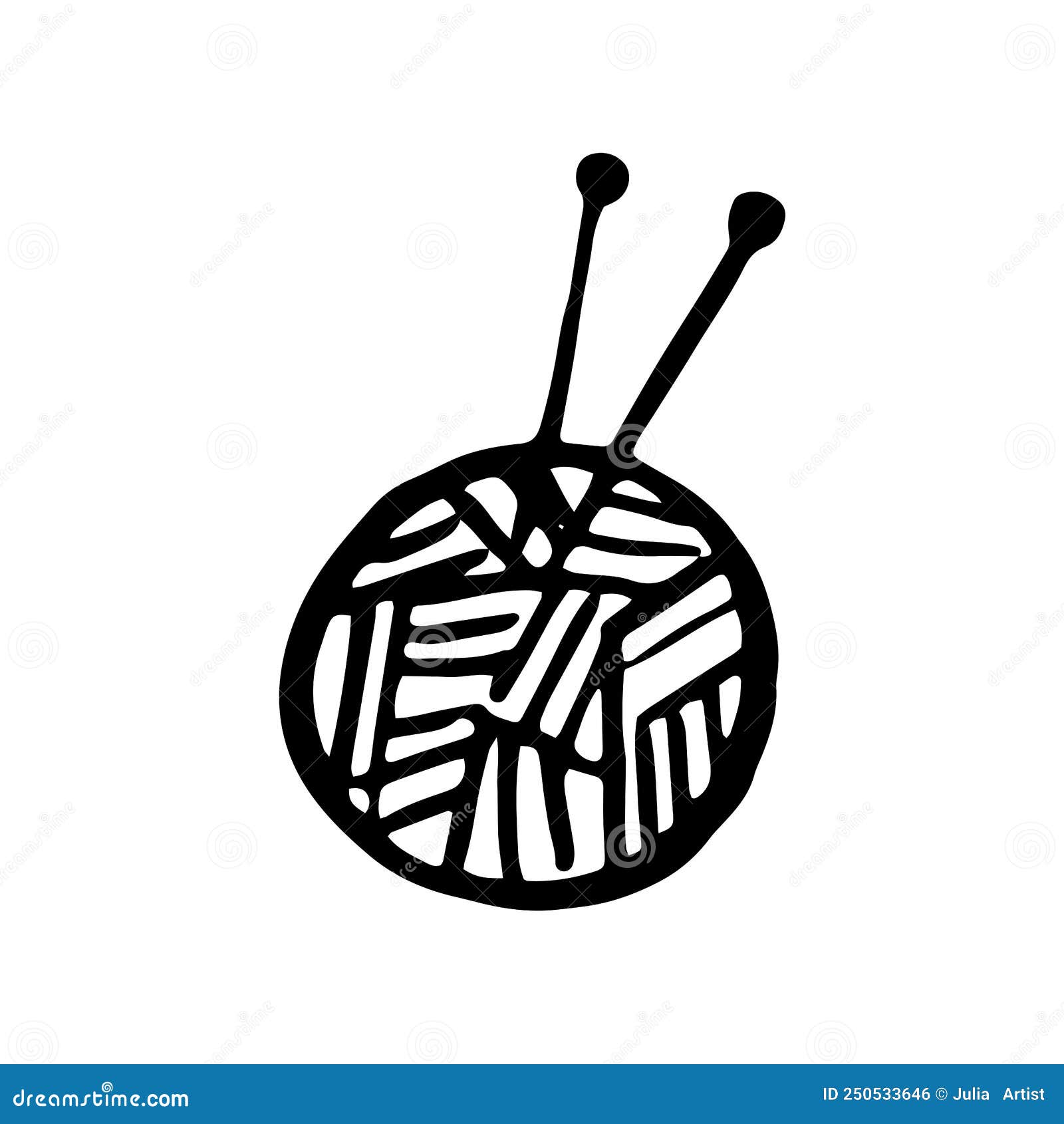 Hand-drawn Ball of Thread with Knitting Needles Stock Vector ...