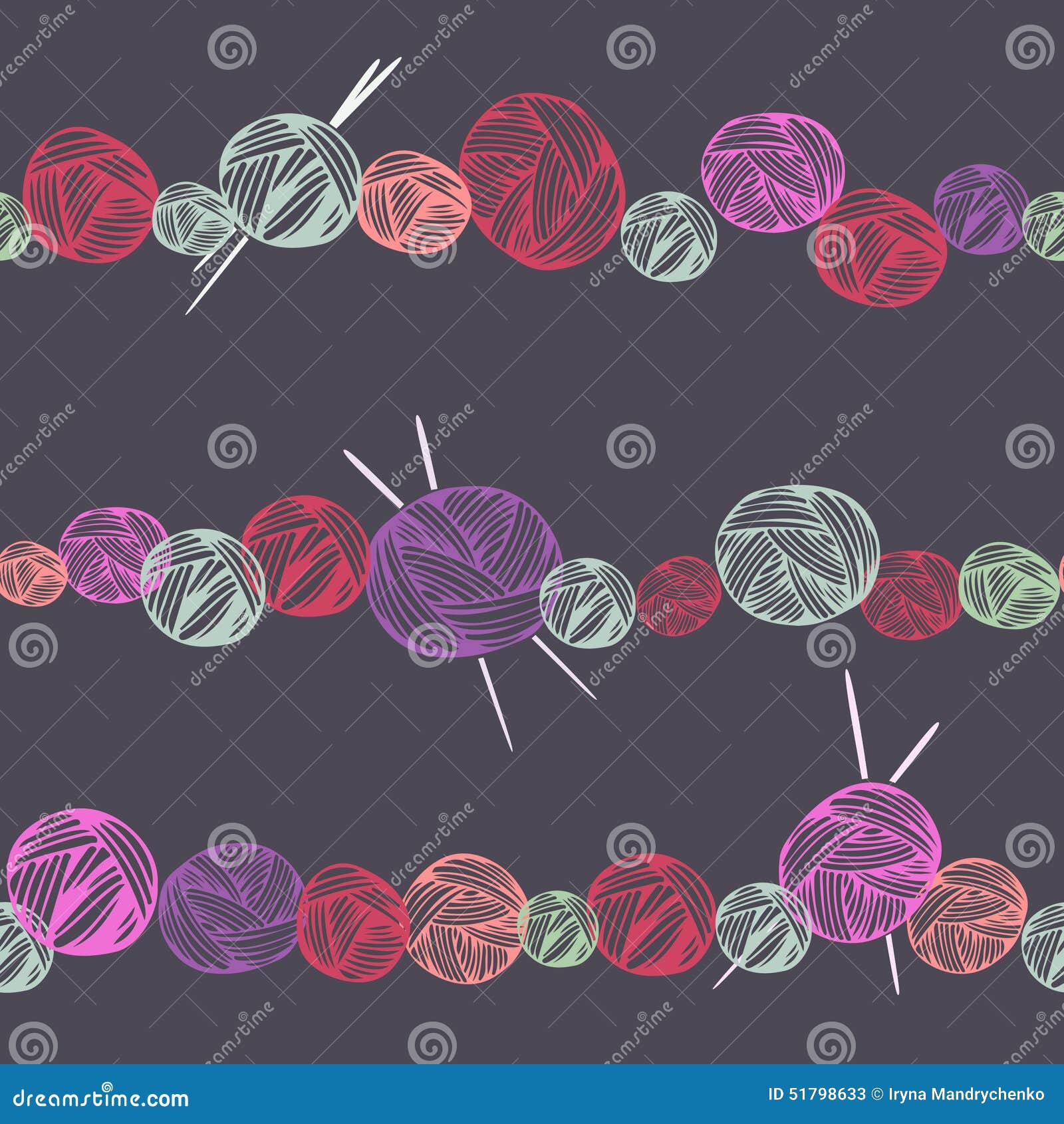 Hand Drawn Balls of Yarn Seamless Pattern Stock Vector - Illustration ...