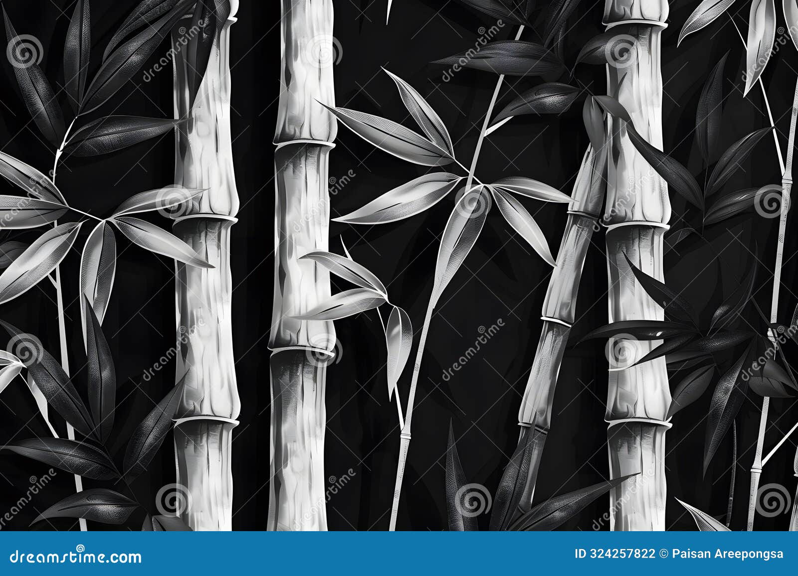 Hand Drawn Bamboo Pattern, Monochrome, Flat Design Stock Illustration ...