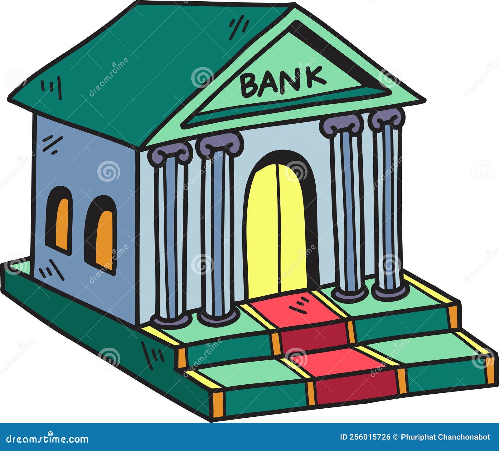 Hand Drawn Bank Building Illustration Stock Vector - Illustration of ...