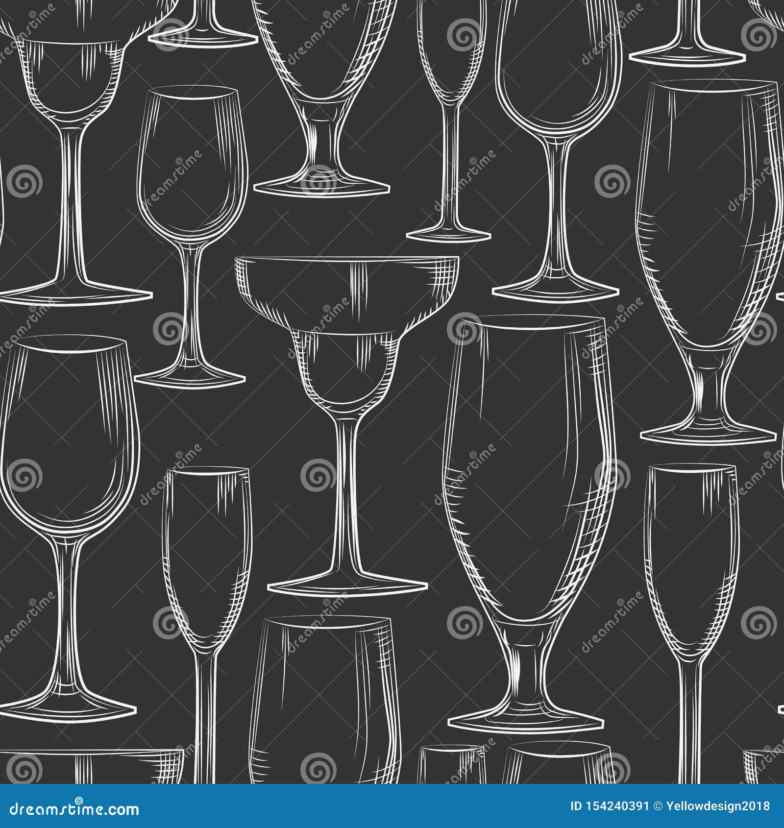 Hand Drawn Bar Glassware Seamless Pattern. Engraving Style Stock ...