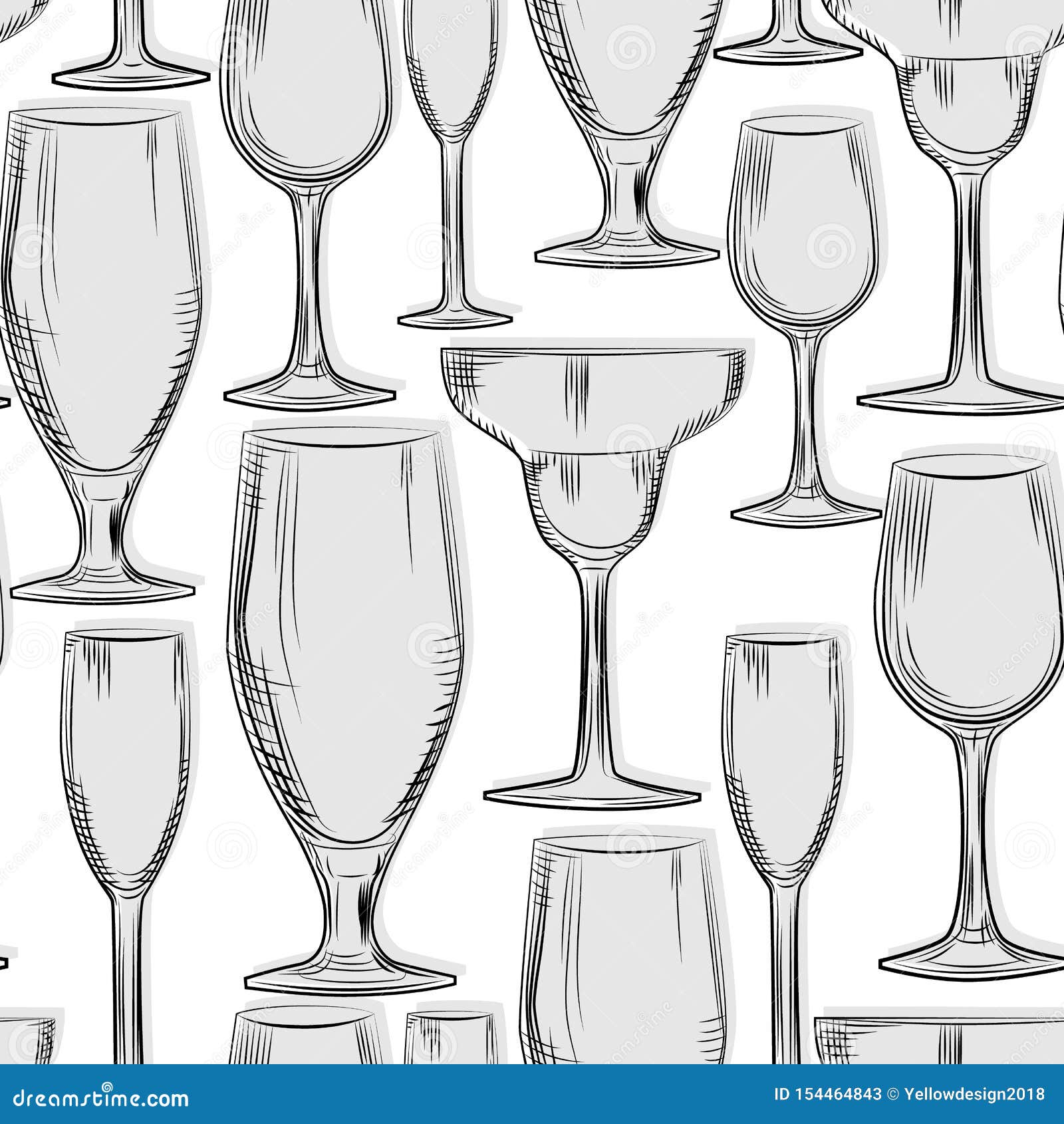 Hand Drawn Bar Glassware Seamless Pattern. Engraving Style Stock ...