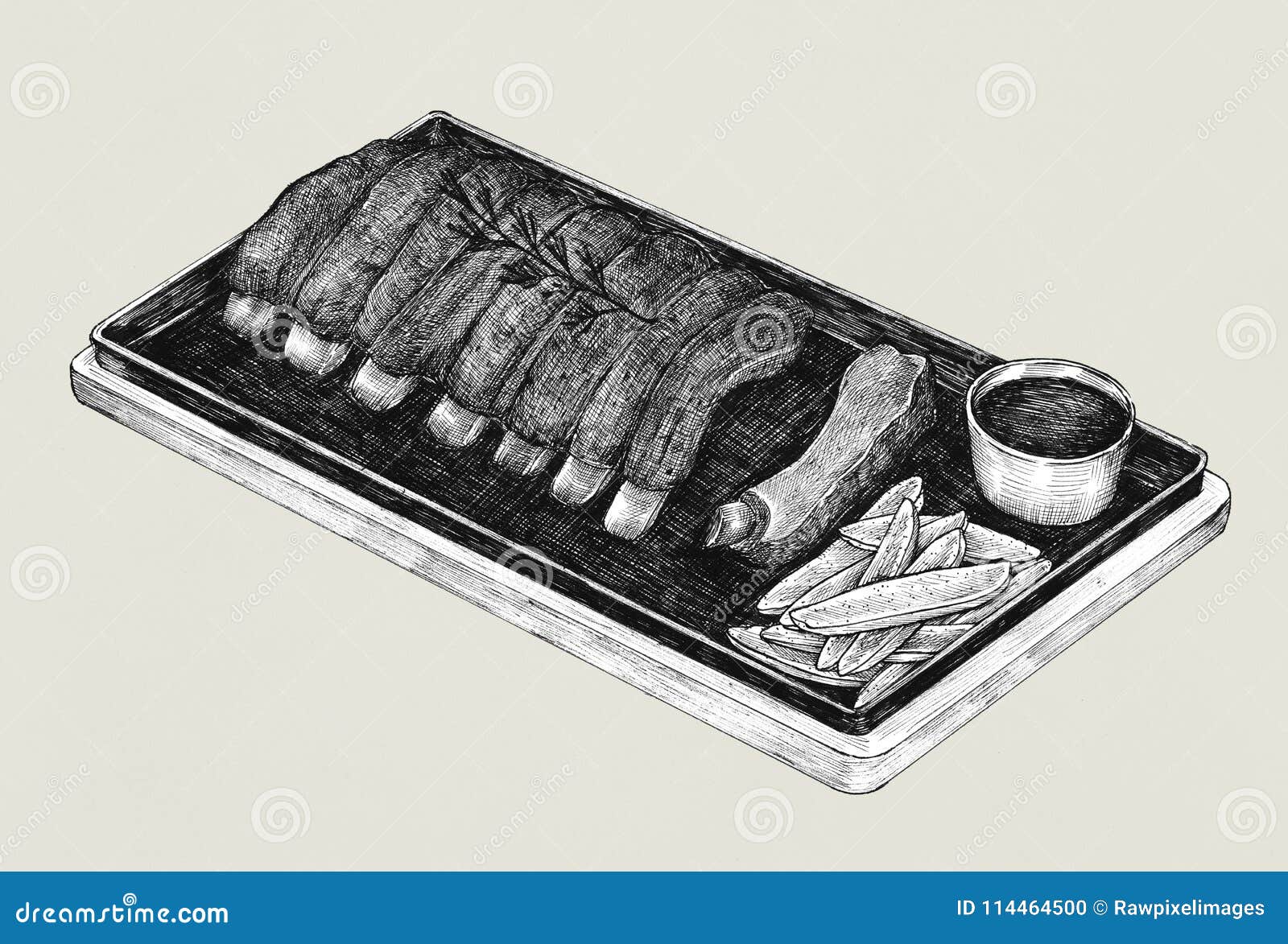 Barbecue Ribs. Meat On The Bone For Grilling. Sketch. Vector ...