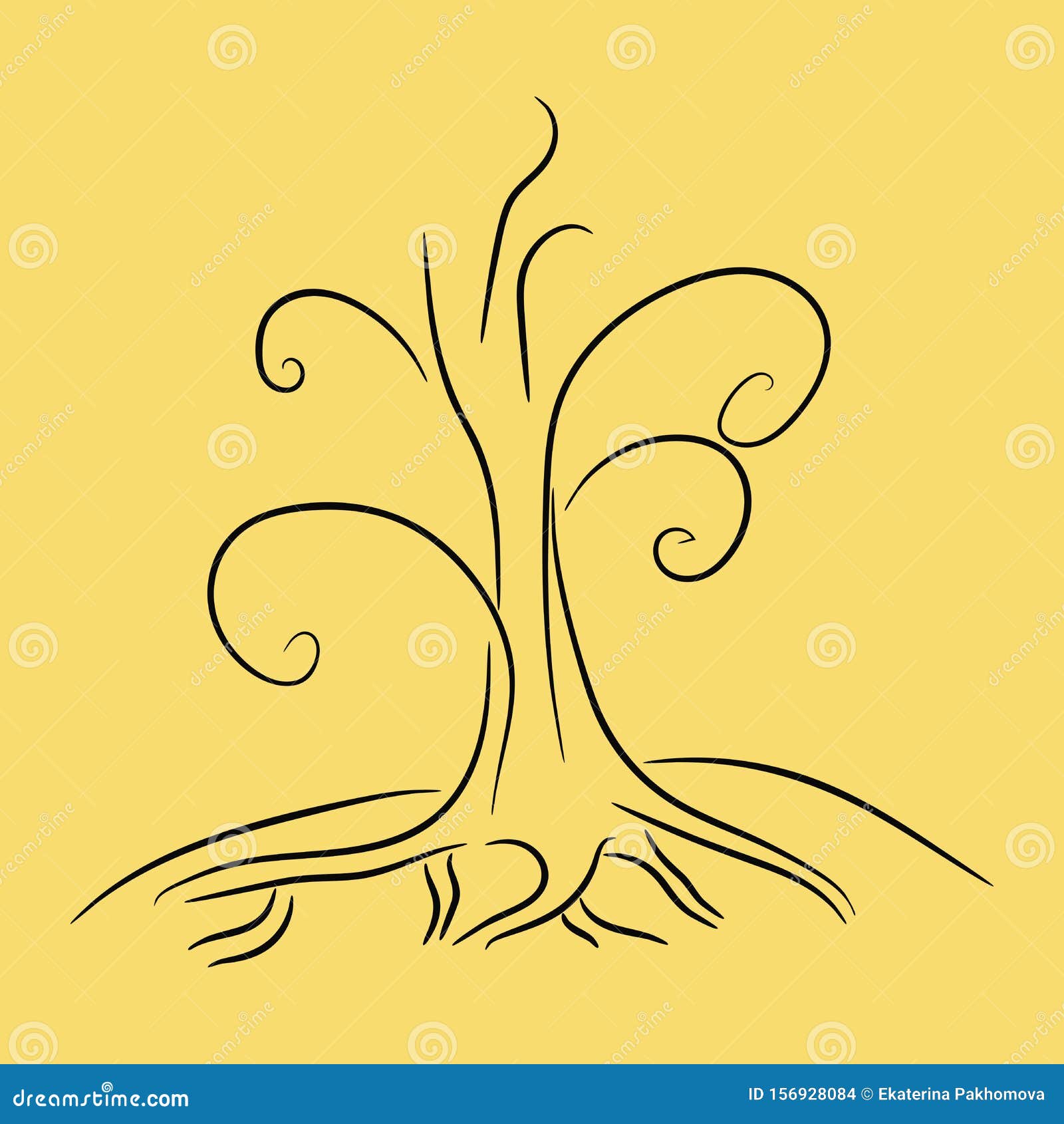 Ornate Bare Tree Trunk With Roots Cartoon Vector | CartoonDealer.com ...
