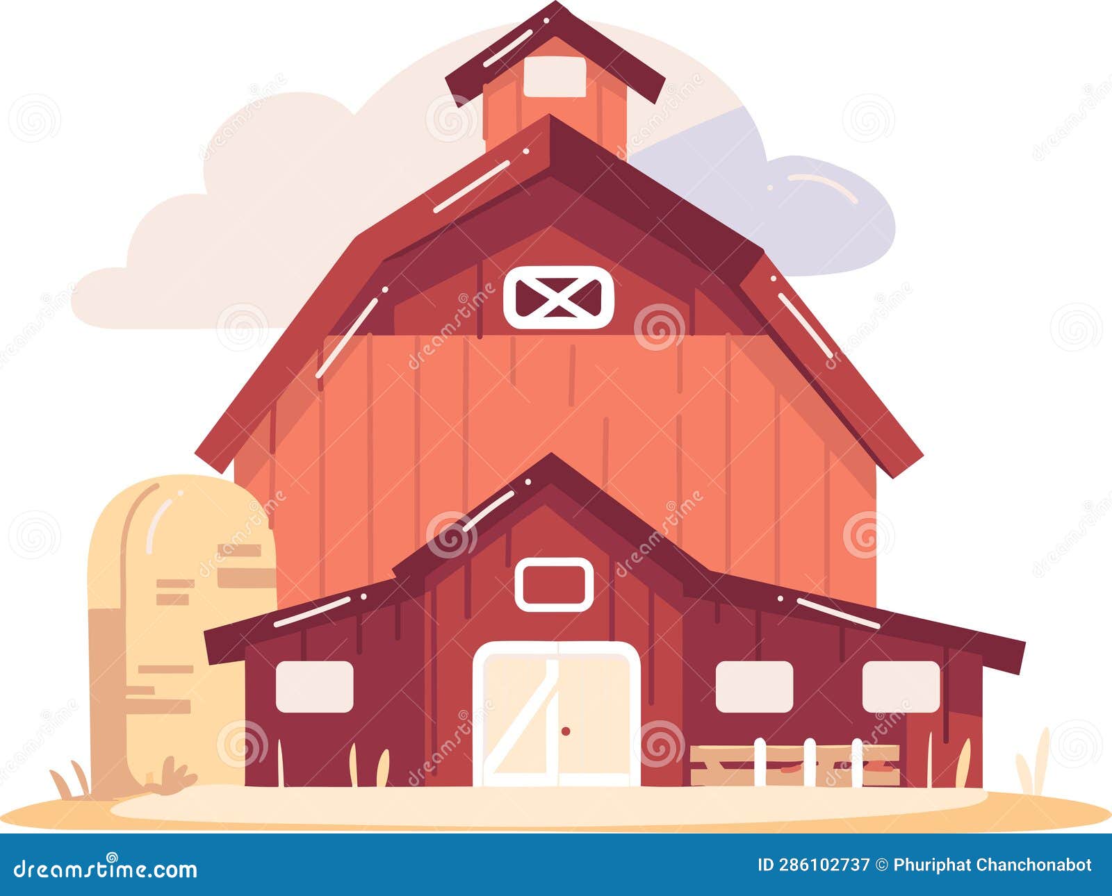 Hand Drawn Barns and Farms in Flat Style Stock Illustration ...