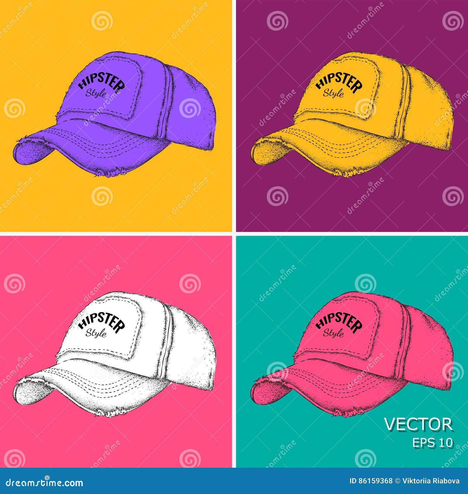 Hand Drawn Baseball Cap. Pop Art Style Vector Illustration. Stock ...