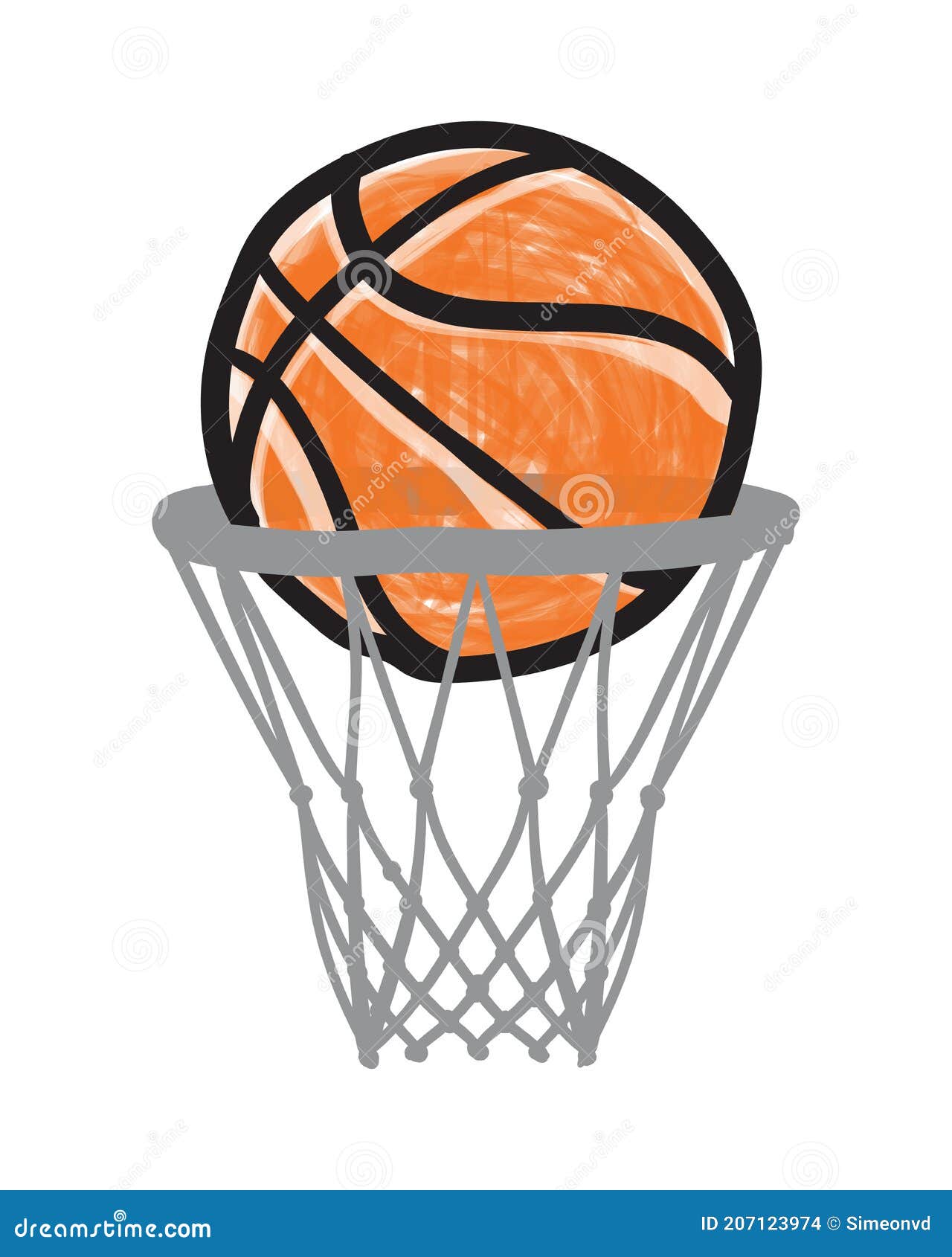 Hand Drawn Basketball Ball in Basket. Vector Icon Stock Vector ...