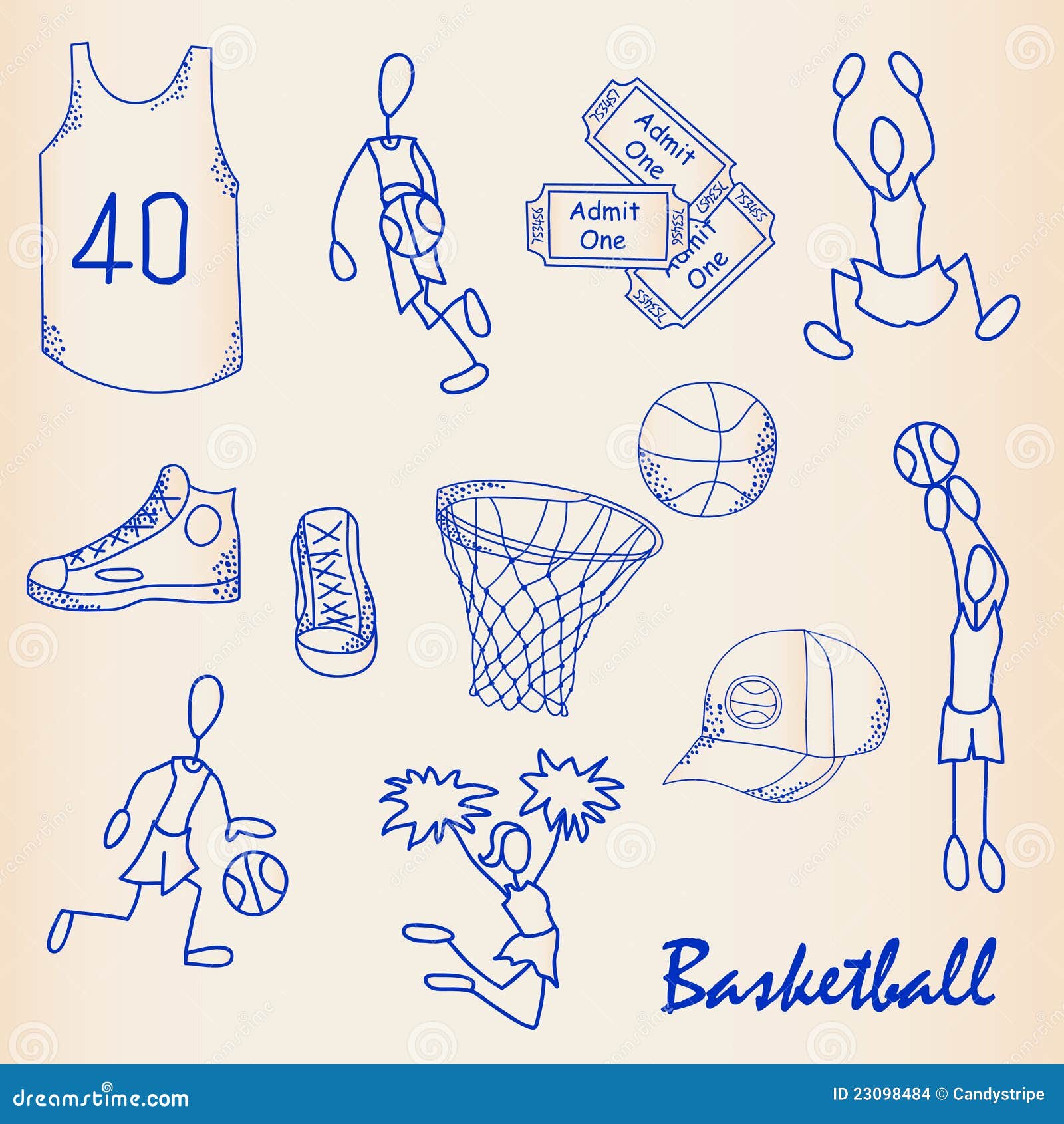 Hand Drawn Basketball Icon Set Stock Vector - Illustration of ...