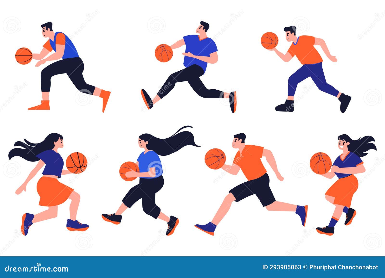Hand Drawn Basketball Player Character Playing Basketball in Flat Style ...