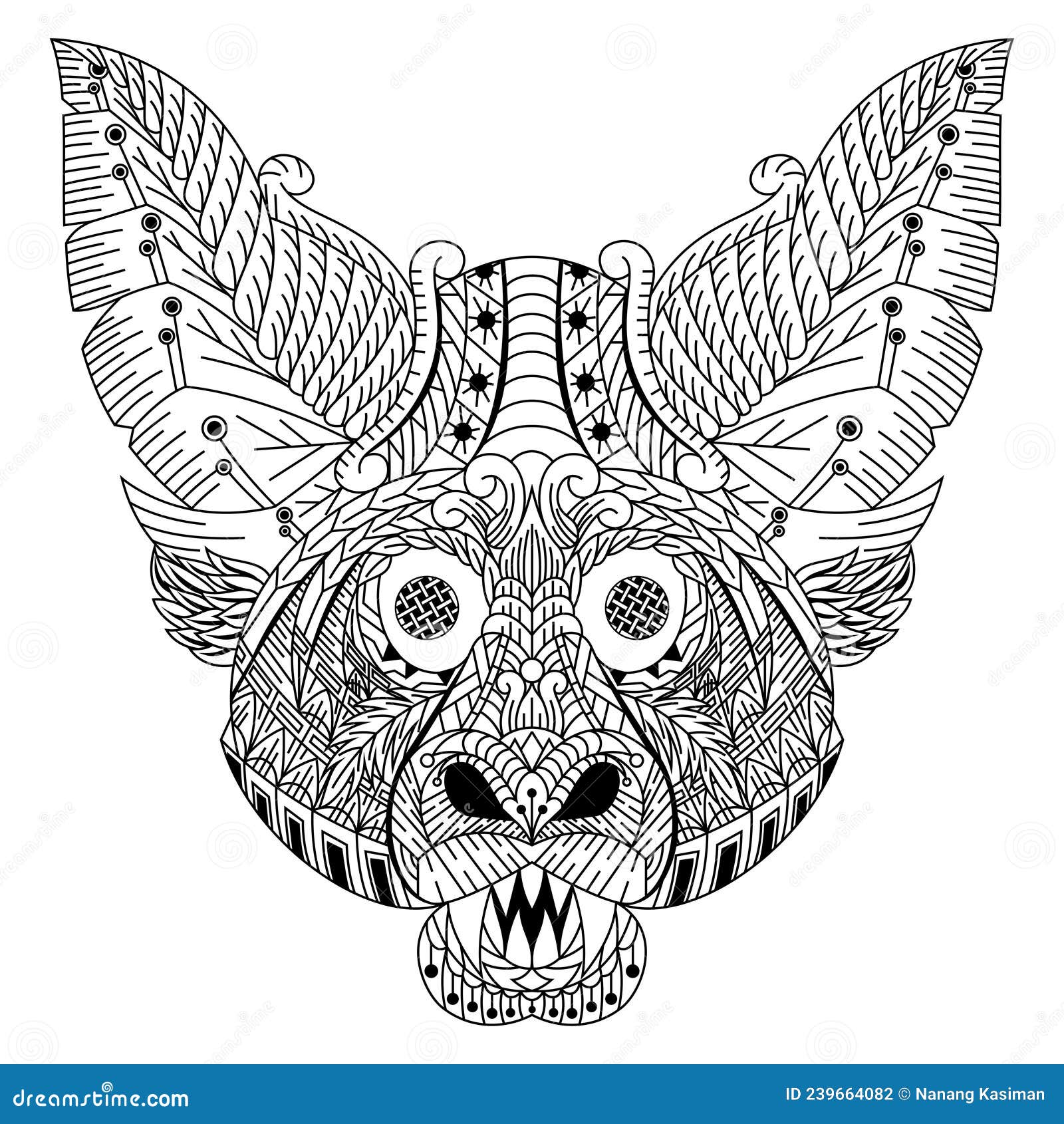 Hand Drawn of Bat Head in Zentangle Style Stock Vector - Illustration ...
