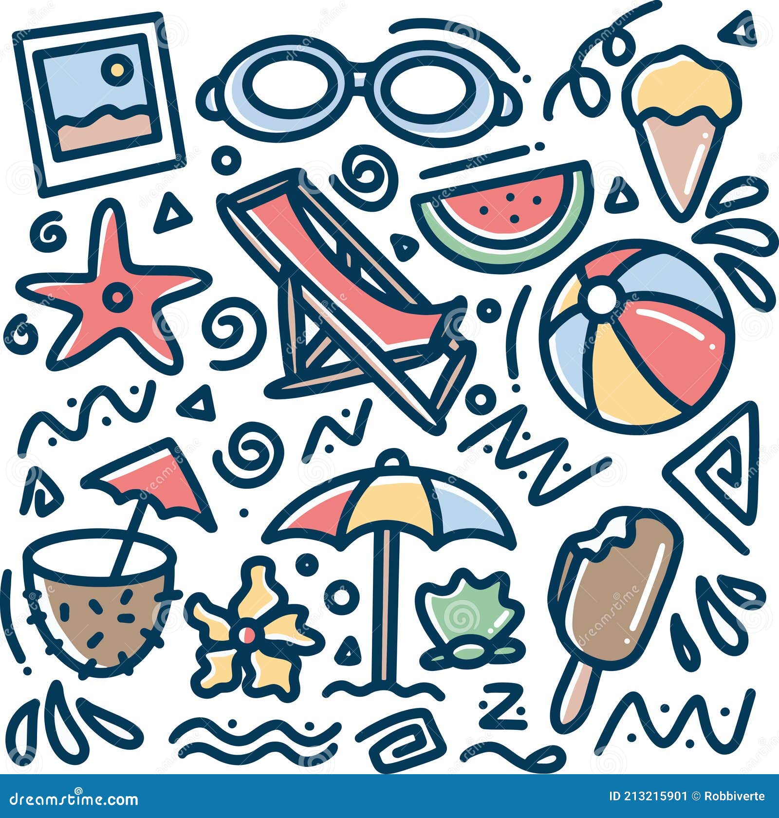Hand drawn beach doodle stock vector. Illustration of design - 213215901