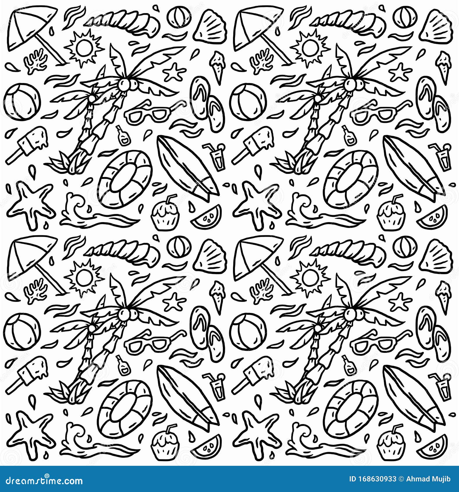 Hand Drawn Beach Element Pattern, Vector Illustration Stock Vector ...