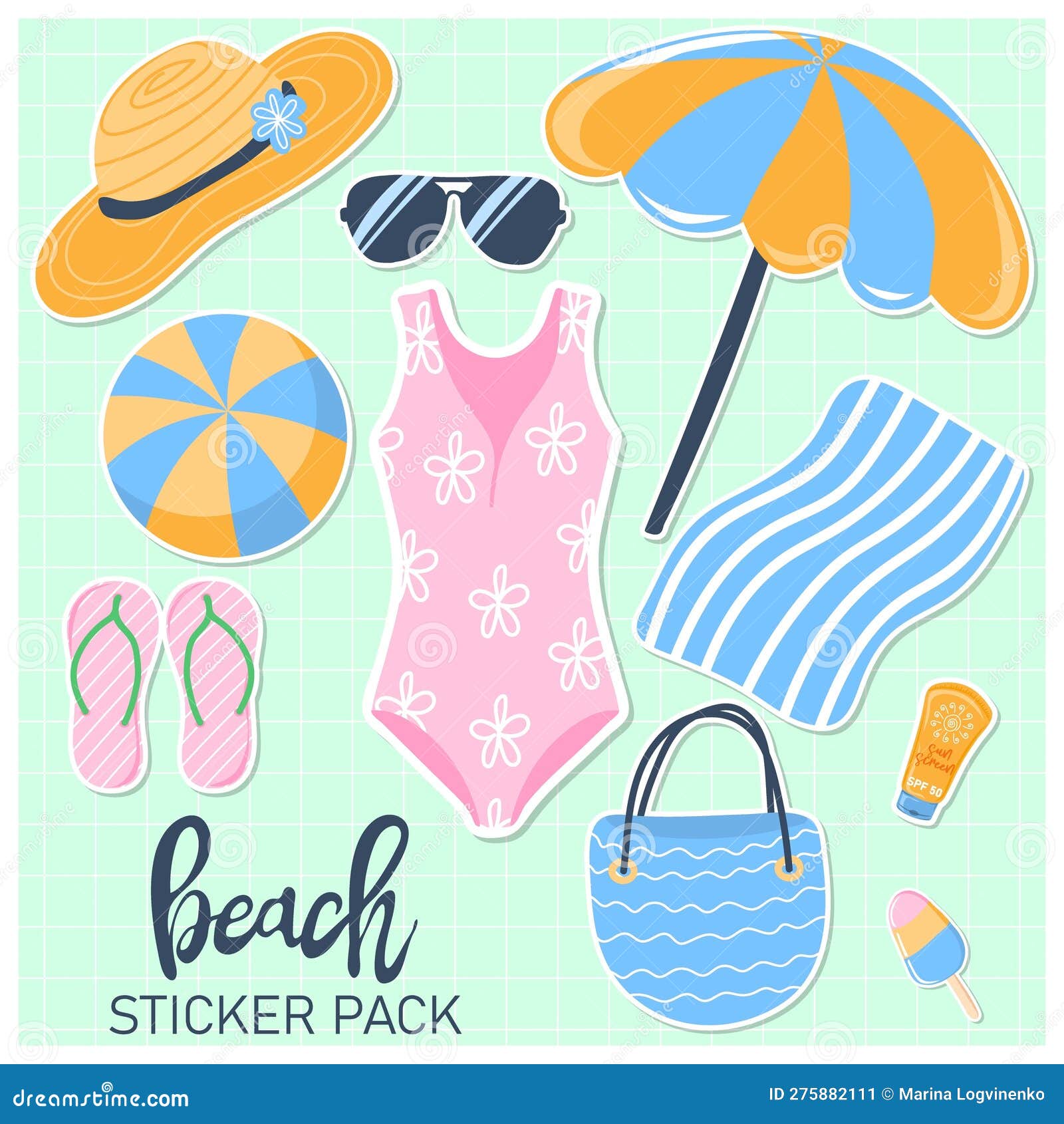 Hand Drawn Beach Sticker Pack . Tropical Vacation Stock Vector ...