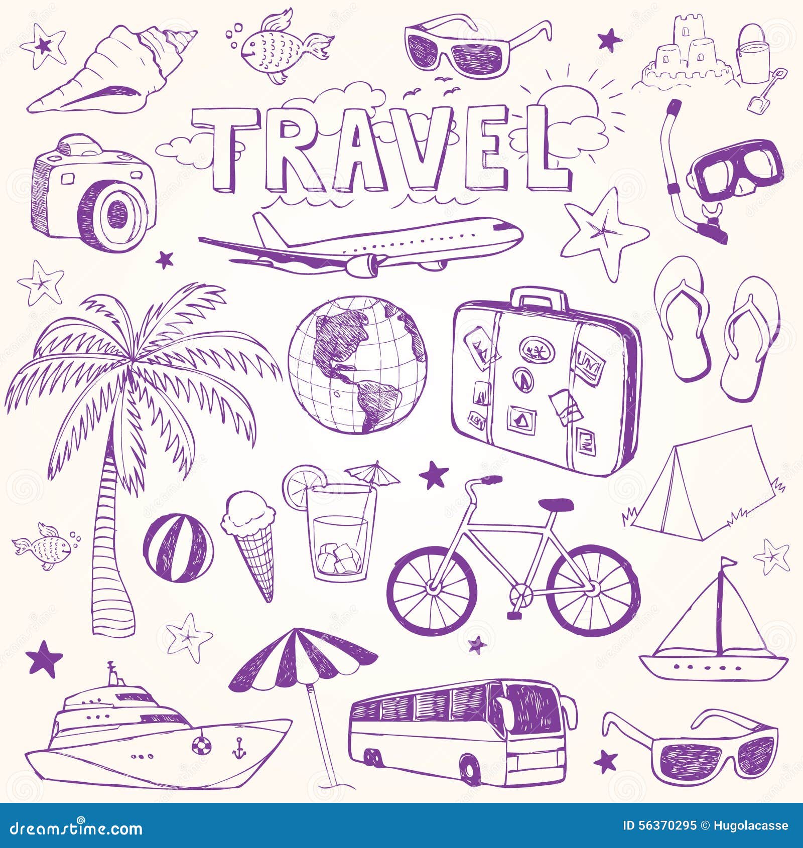 Hand Drawn Beach and Travel Doodles Vector Stock Vector - Illustration ...