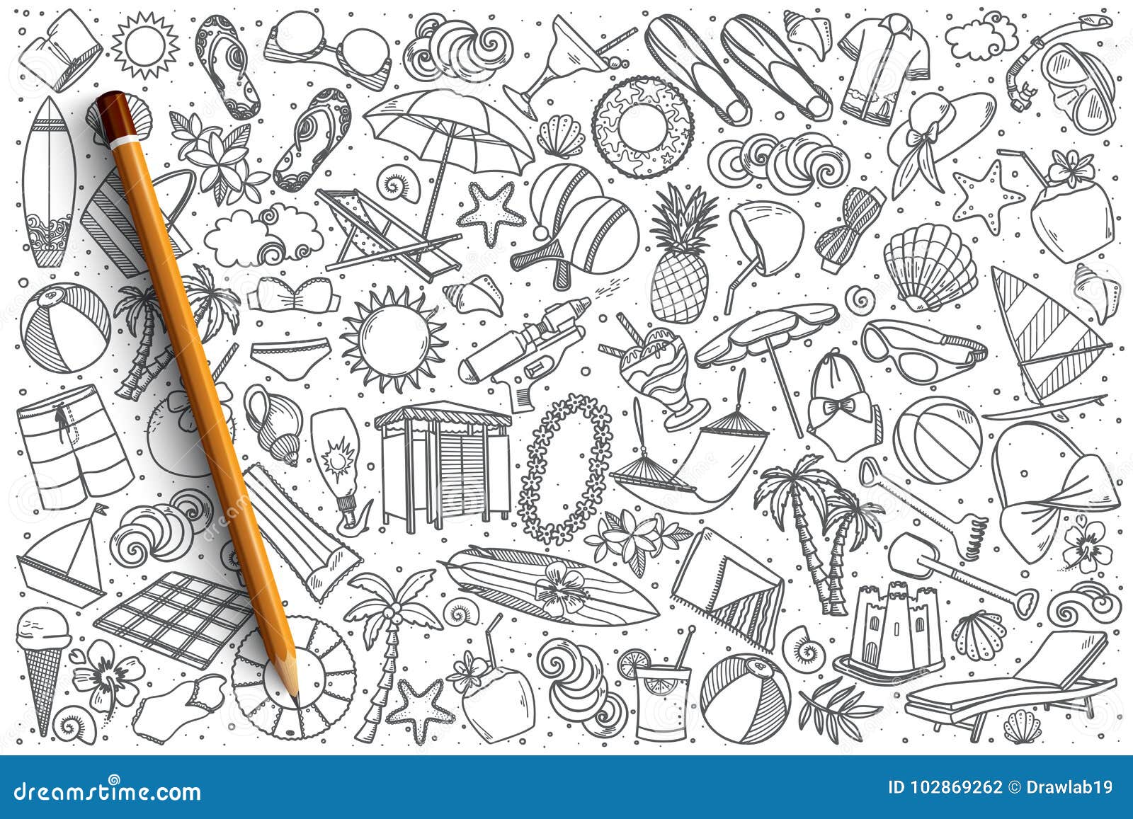 Hand Drawn Beach Vector Doodle Set | CartoonDealer.com #102869262