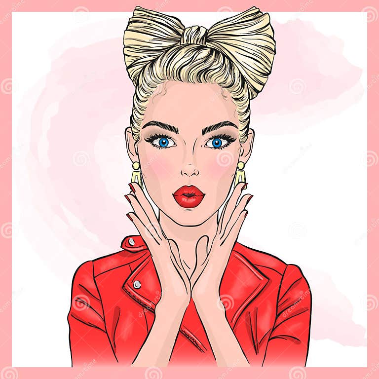 Hand Drawn Beautiful Cute Cartoon Fashion Girl With Bow Stock Vector