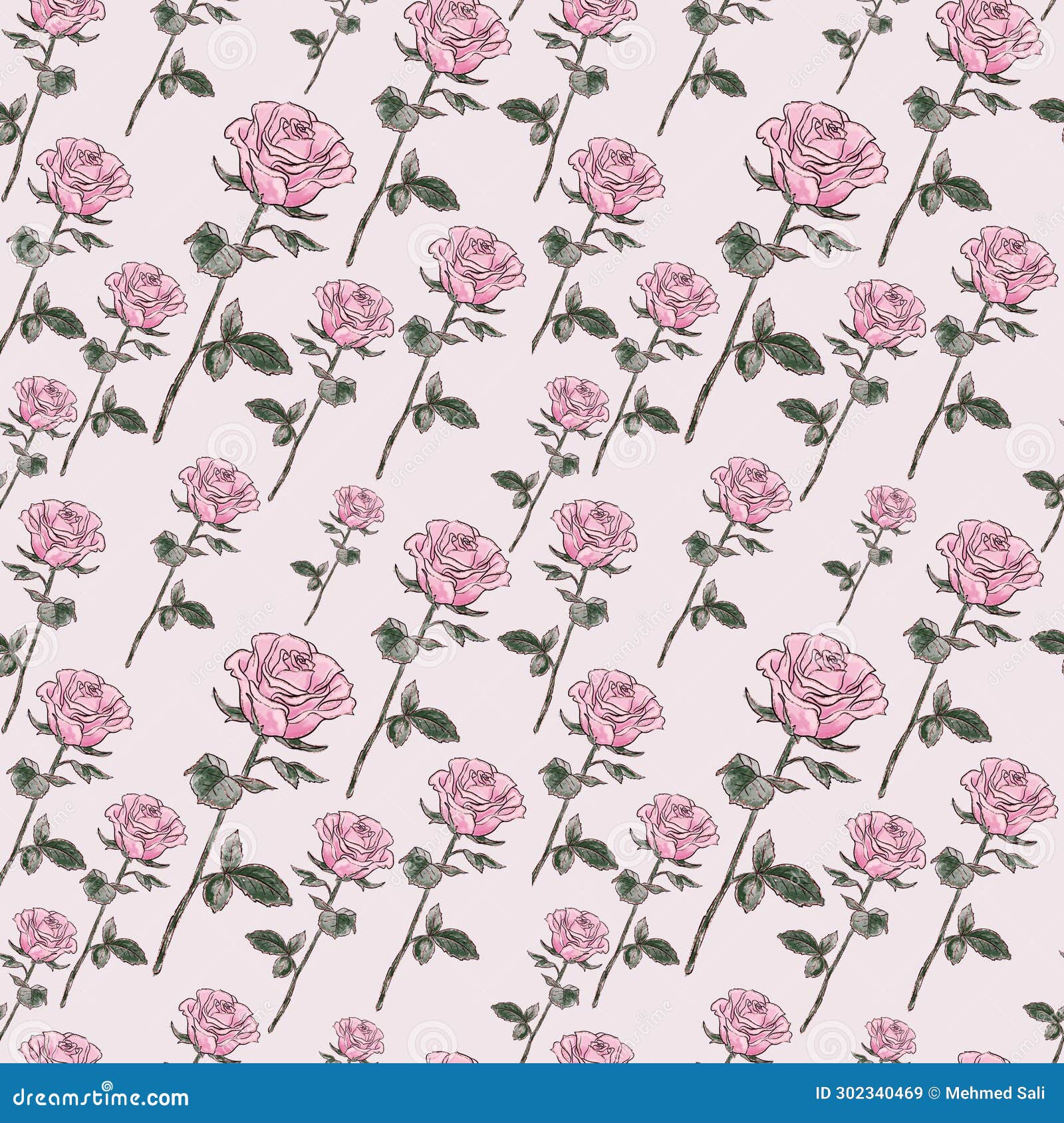 Beautiful Pink Roses Pattern Design with Rose Gold Stock Illustration ...