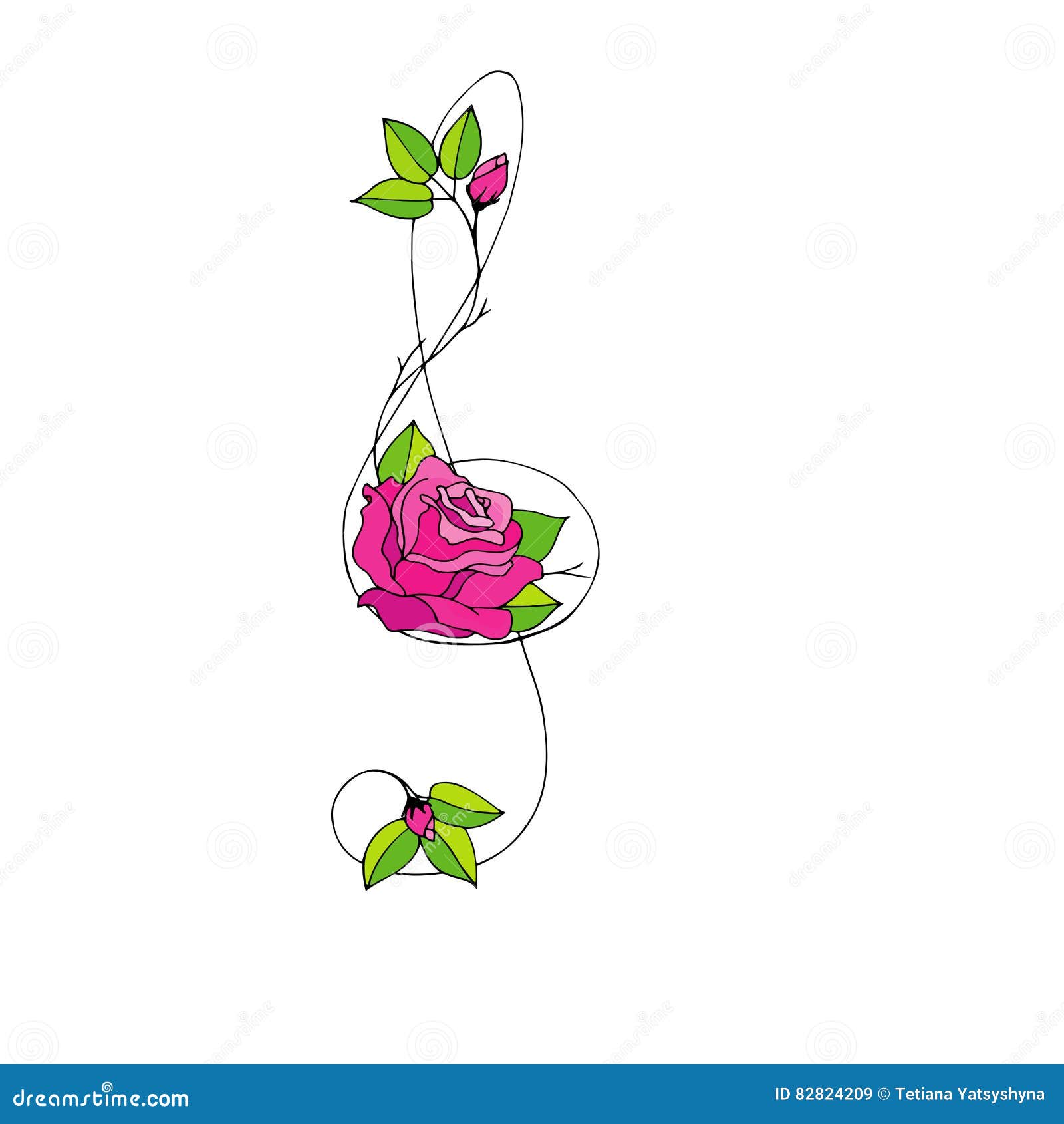 Hand Drawn Beautiful Treble Clef with Rose. Stock Vector - Illustration ...