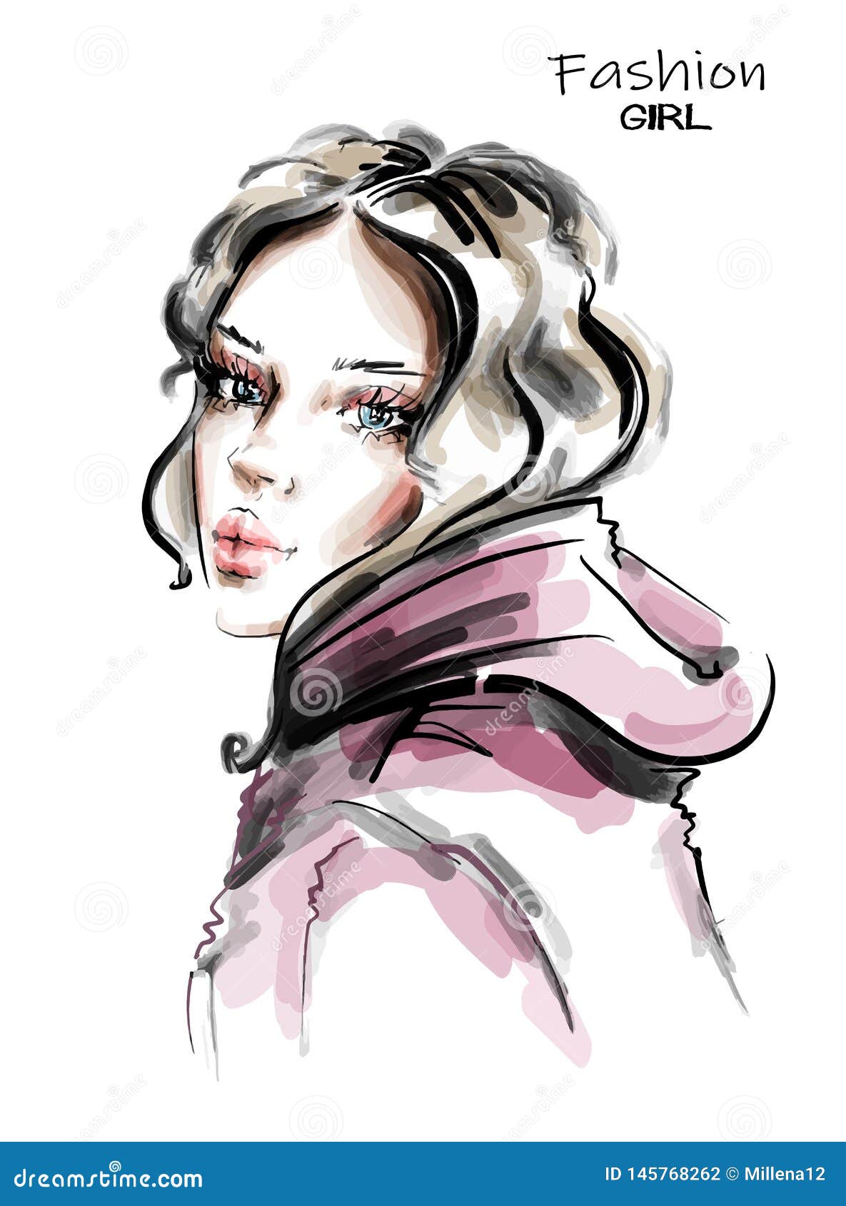 Hand Drawn Beautiful Young Woman. Stylish Girl. Fashion Woman Look ... Hand Drawn Beautiful Young Woman. Stylish Girl. Fashion Woman Look ...