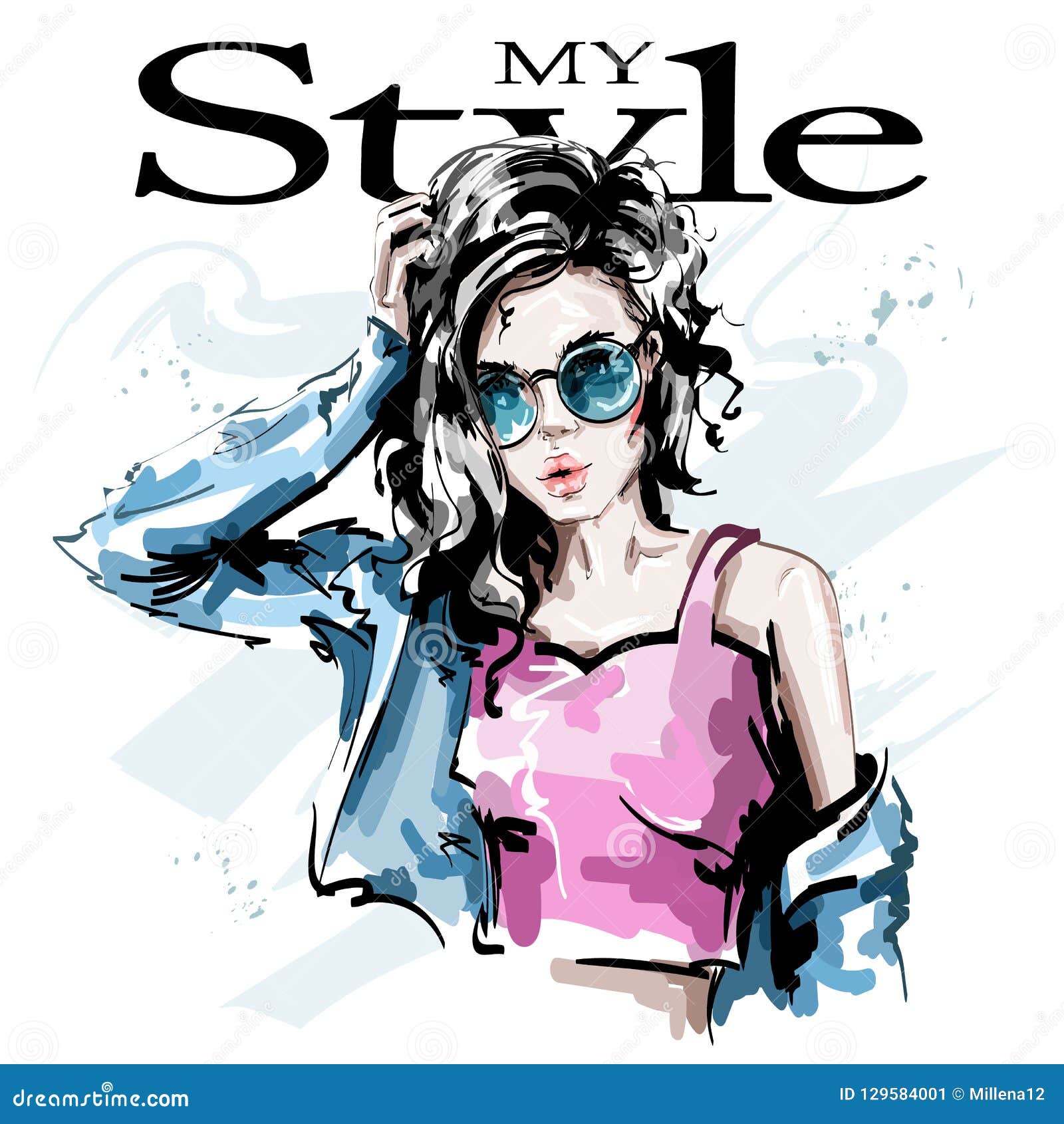 Hand Drawn Beautiful Young Woman in Sunglasses. Stylish Elegant Girl in ... Hand Drawn Beautiful Young Woman in Sunglasses. Stylish Elegant Girl in ...