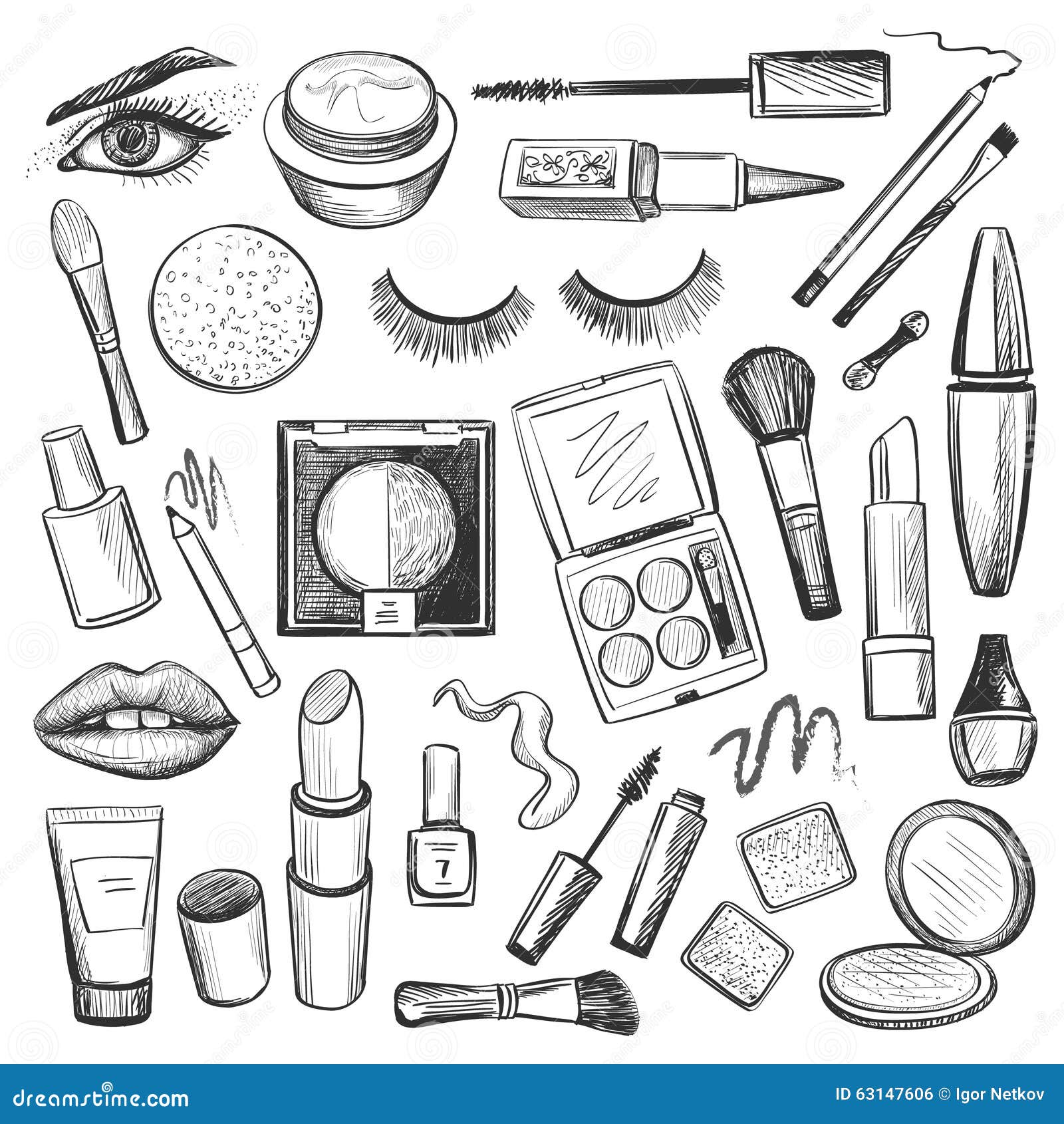 Hand Drawn Beauty And Makeup Icons Set Stock Vector Illustration Of Mascara Hand 63147606