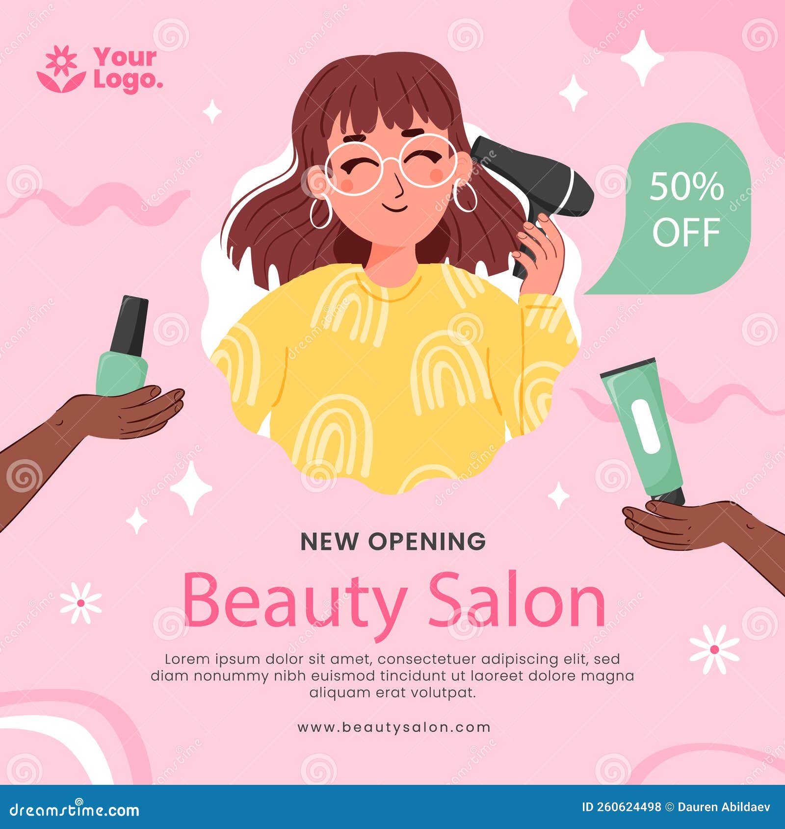 Hand Drawn Beauty Salon Posts Vector Illustration. Stock Illustration ...