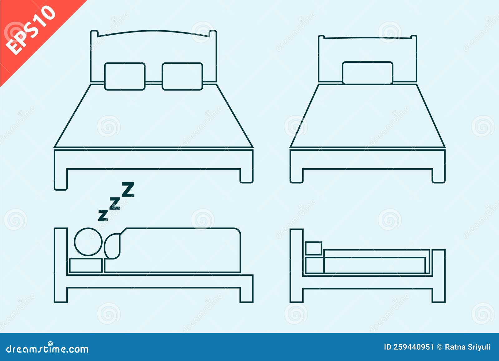 Hand Drawn Beds Design Vector Flat Isolated Illustration Stock ...