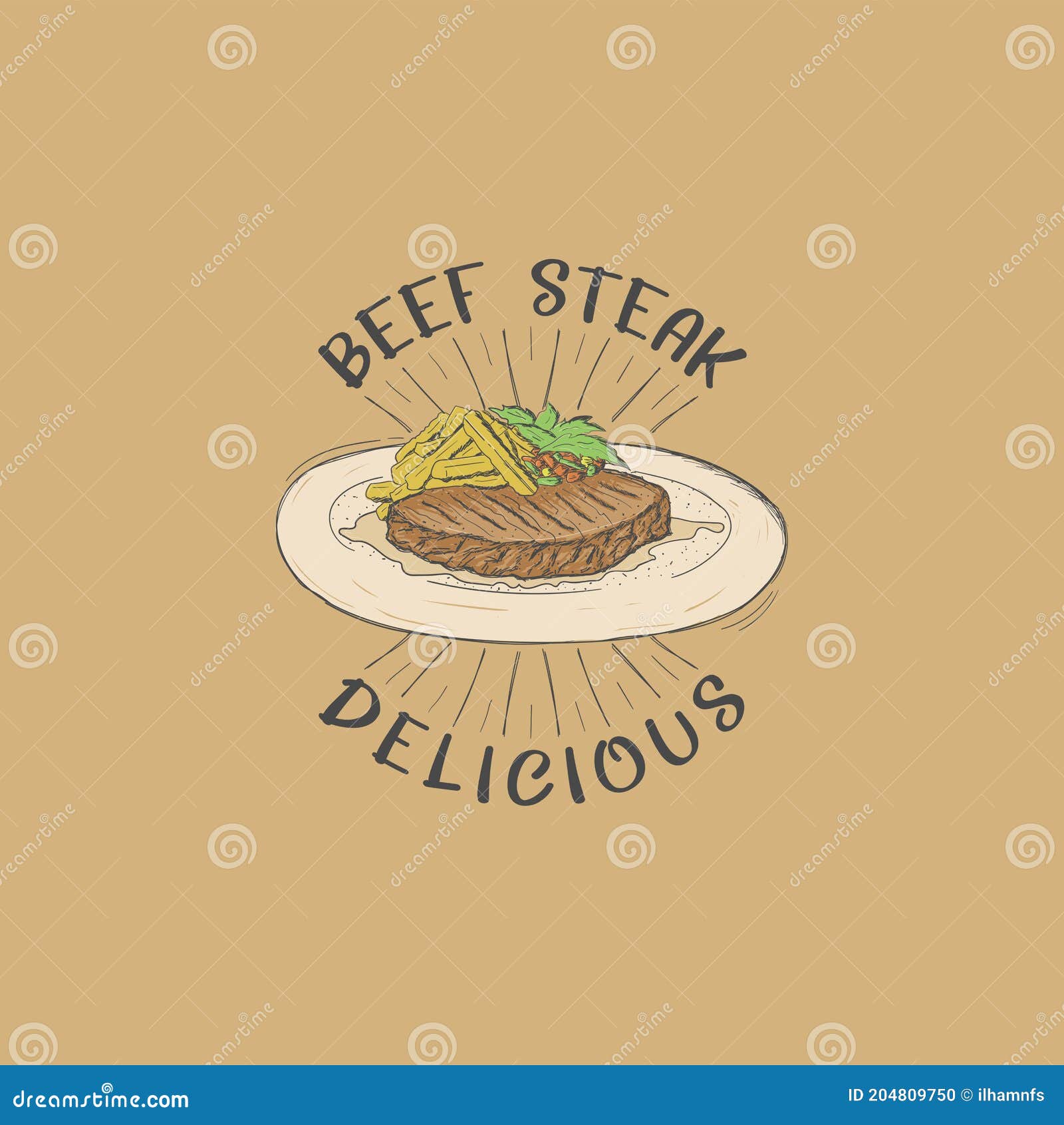 Hand Drawn Beef Steak Delicious Stock Vector - Illustration of beef ...