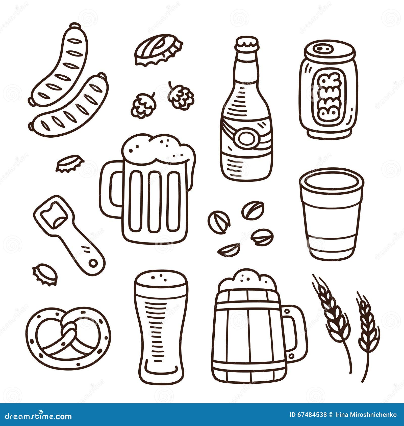 Hand drawn beer doodles stock vector. Illustration of party - 67484538