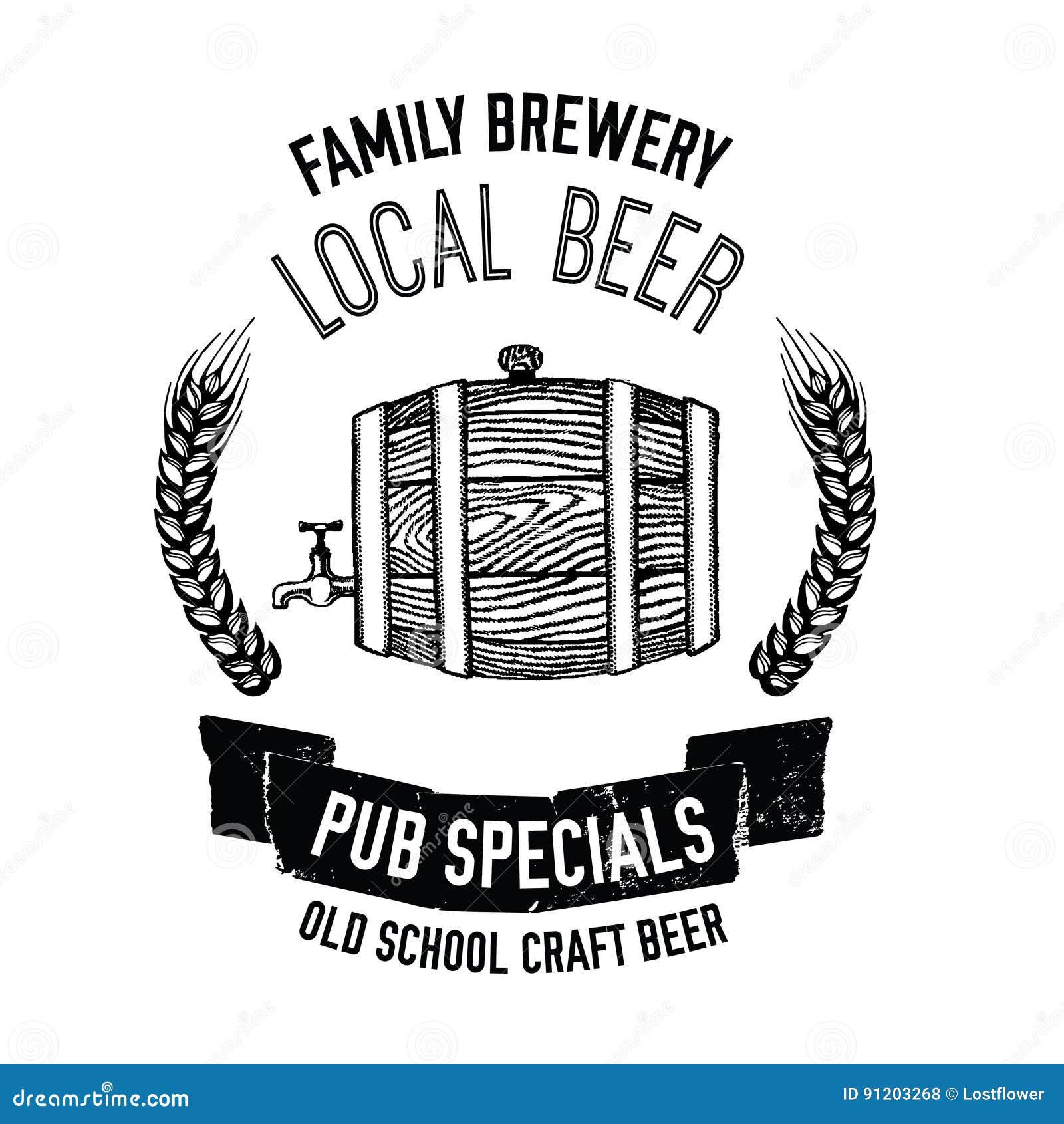 Hand Drawn Beer Emblem with Beer Barrel Illustration for Pub, Bar ...