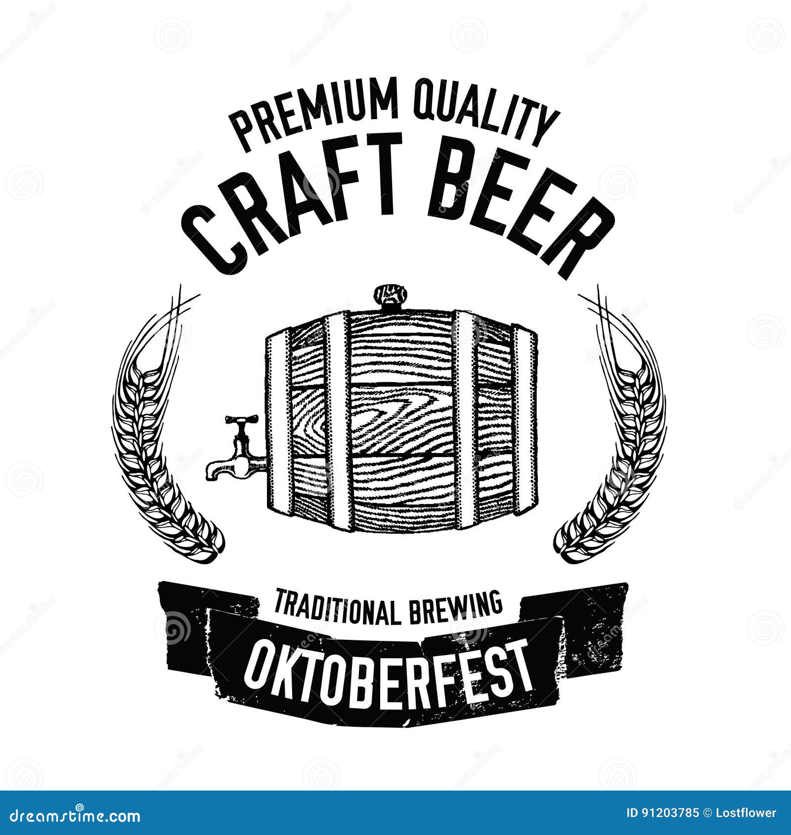 Hand Drawn Beer Emblem with Beer Barrel Illustration for Pub, Bar ...