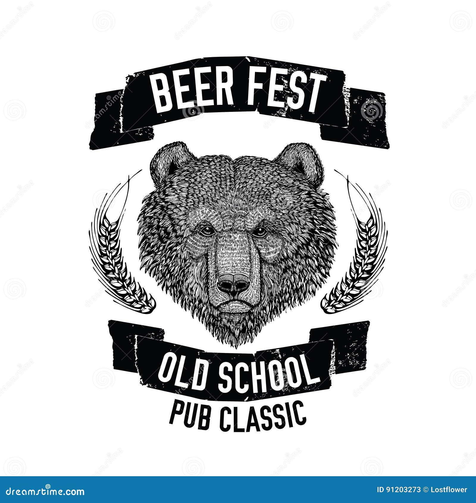 Hand Drawn Beer Emblem with Brown Bear for Logotype, Badge, Menu Cover ...