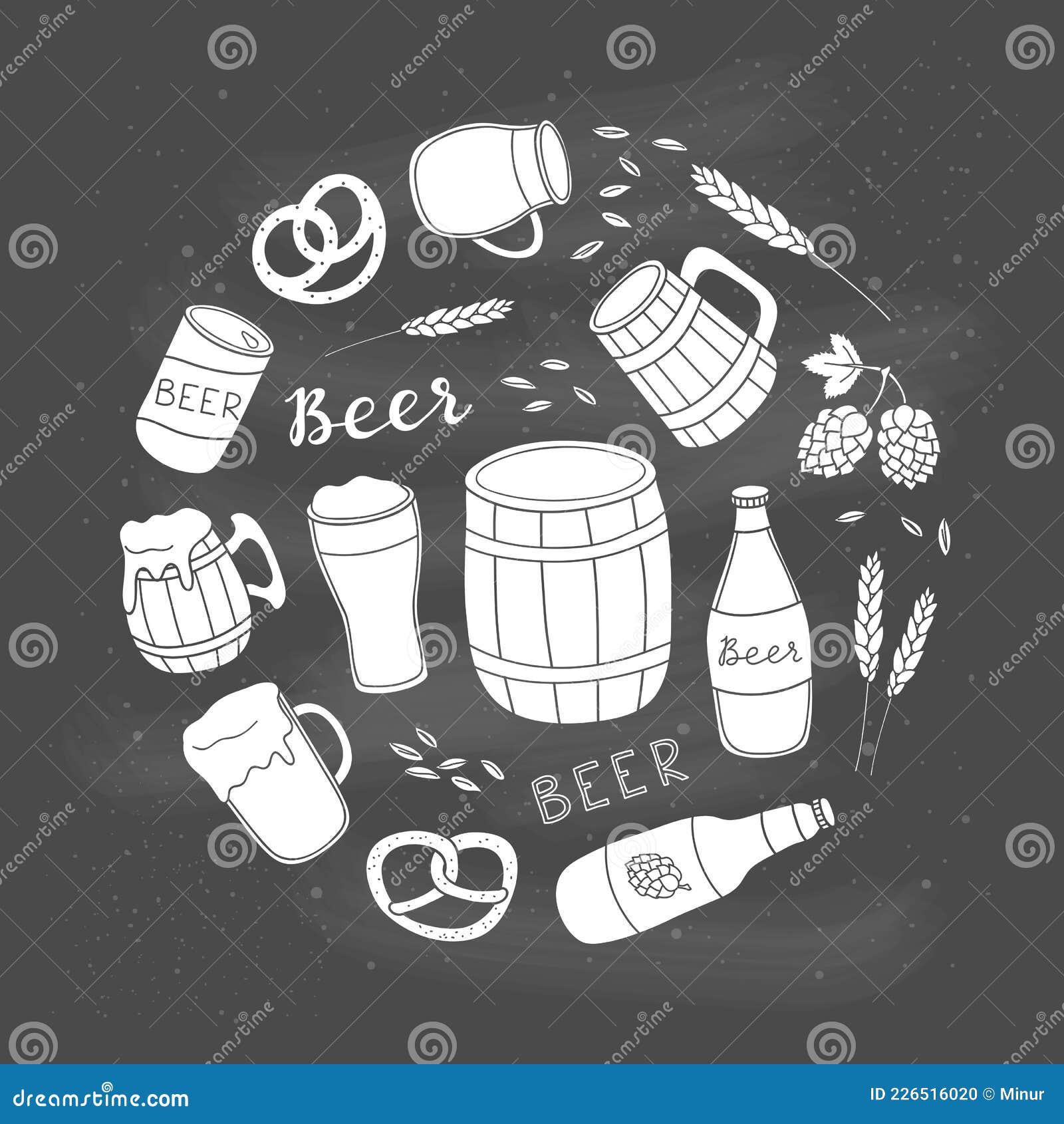 Hand Drawn Beer Items in Circle. Stock Vector - Illustration of lager ...