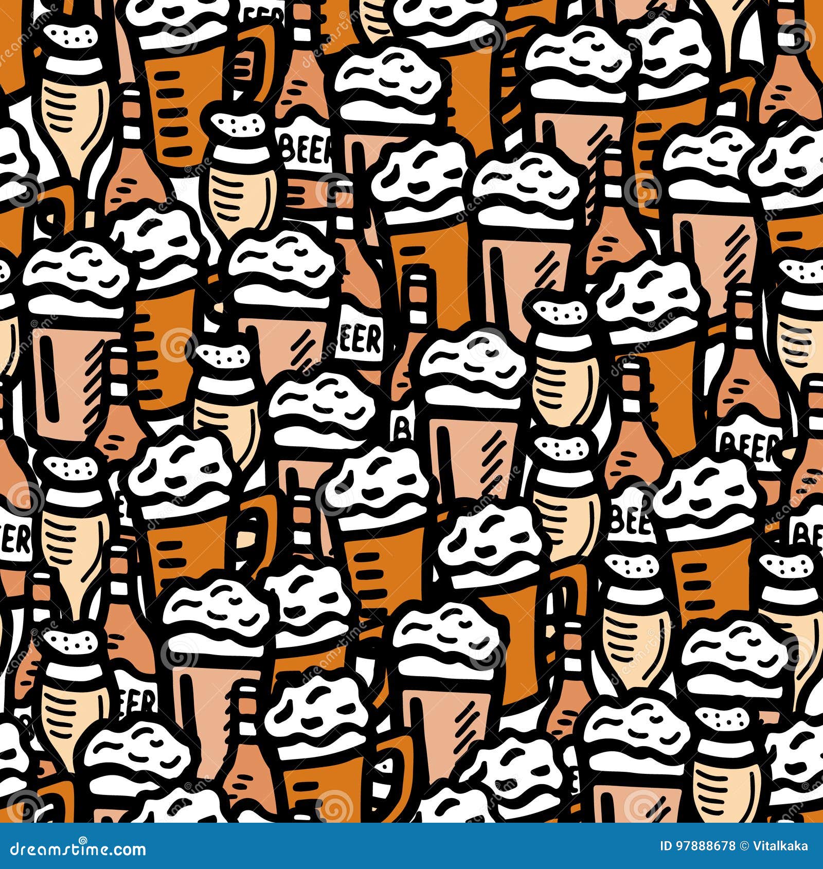 Hand Drawn Beer Seamless Pattern Stock Vector - Illustration of ...