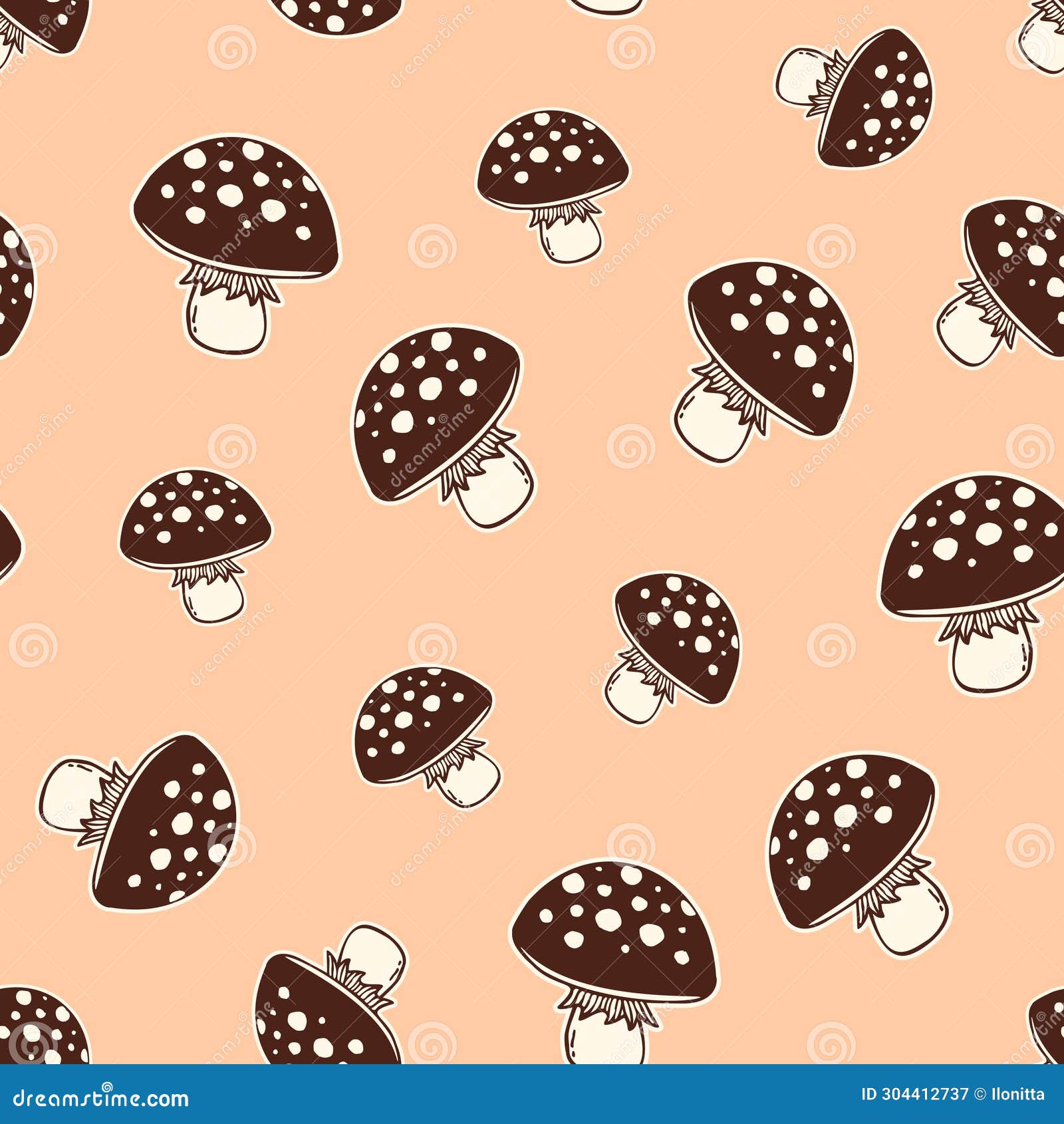 Hand Drawn Beige and Brown Line Art Mushrooms Stock Vector ...