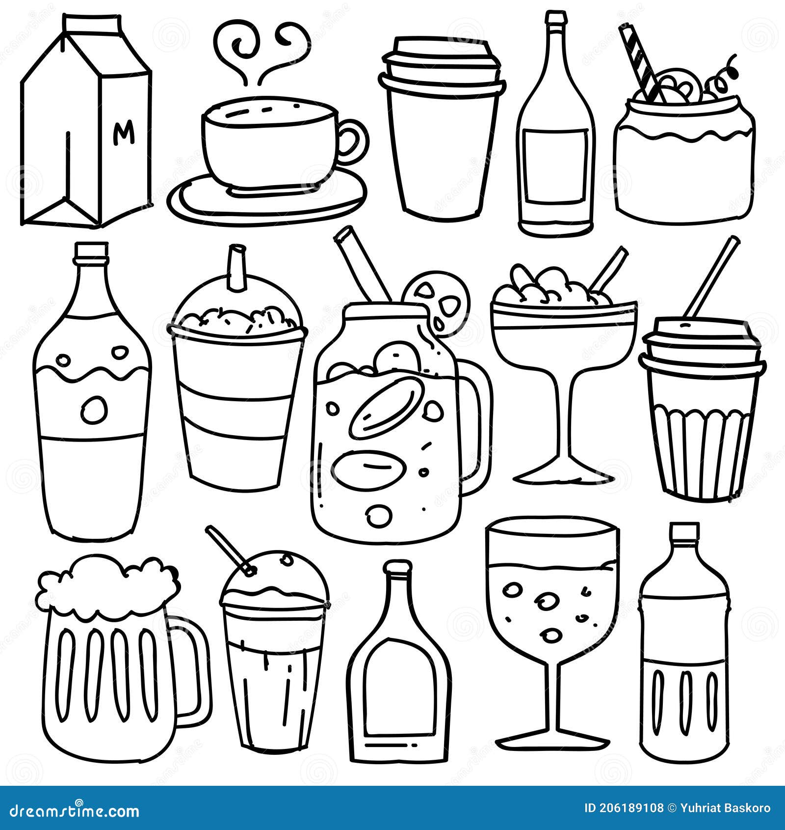 Hand Drawn of Beverages in Doodle Style Isolated on White Background ...