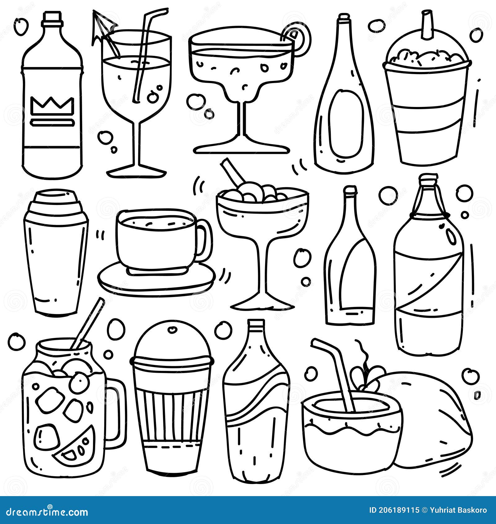 Hand Drawn of Beverages in Doodle Style Isolated on White Background ...