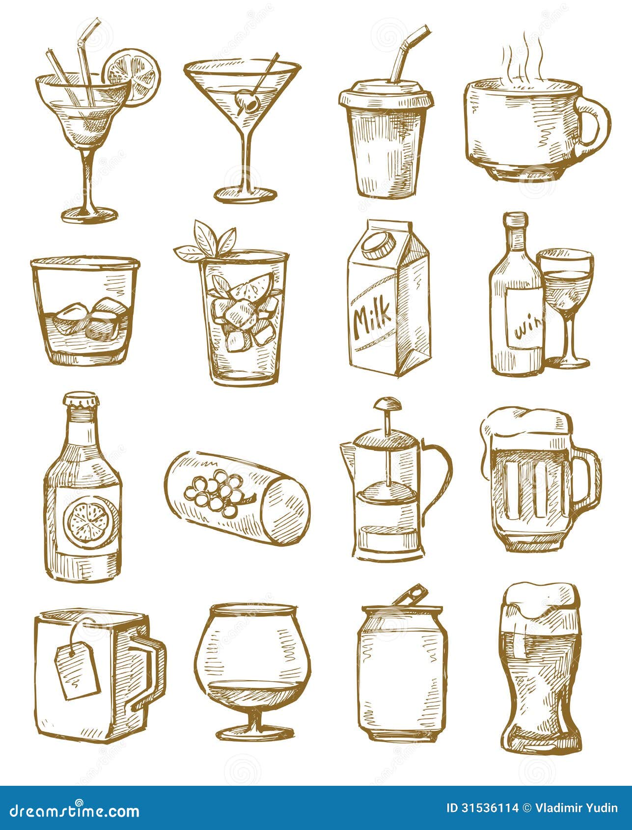 Hand drawn beverages stock vector. Illustration of pictogram - 31536114