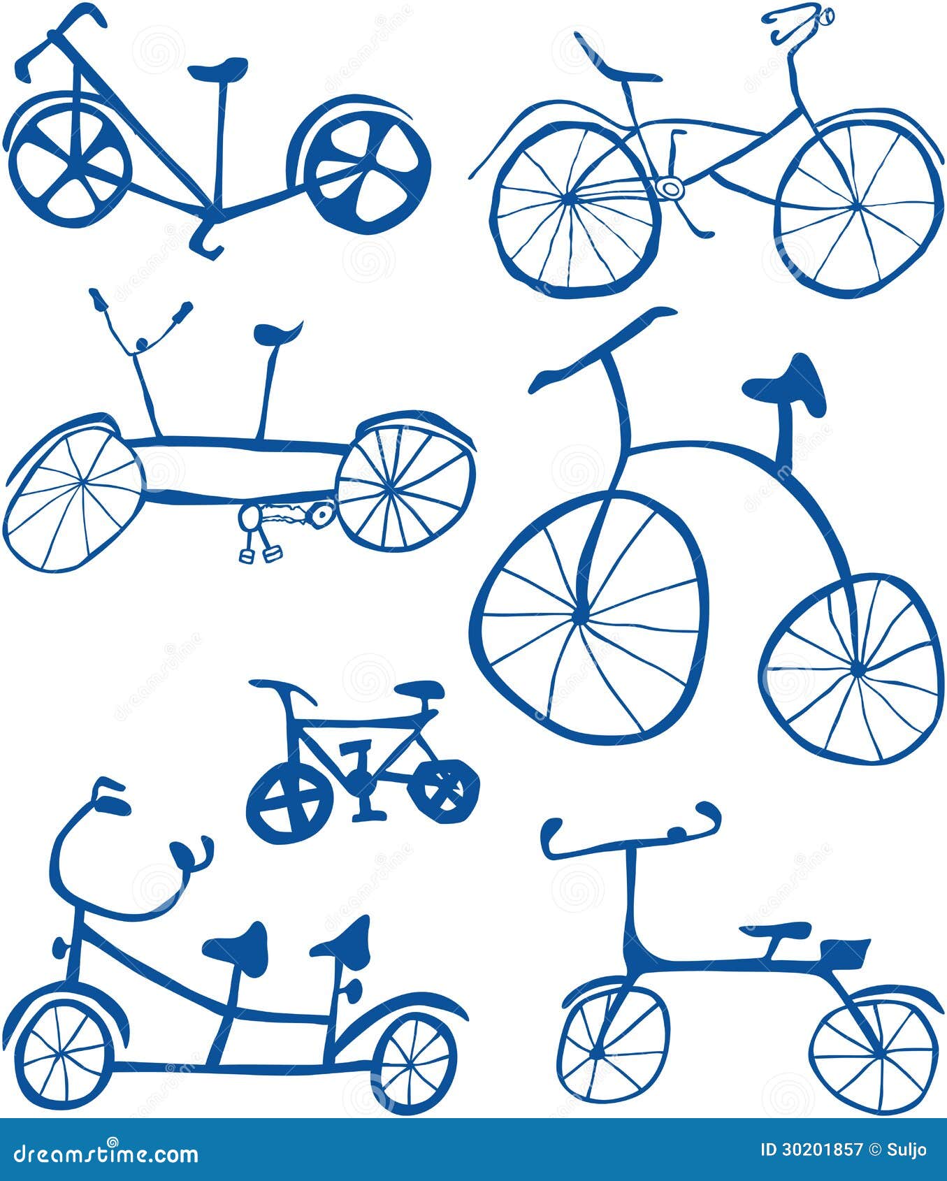 Doodle Bicycles Cutout stock vector. Illustration of funny - 30201857