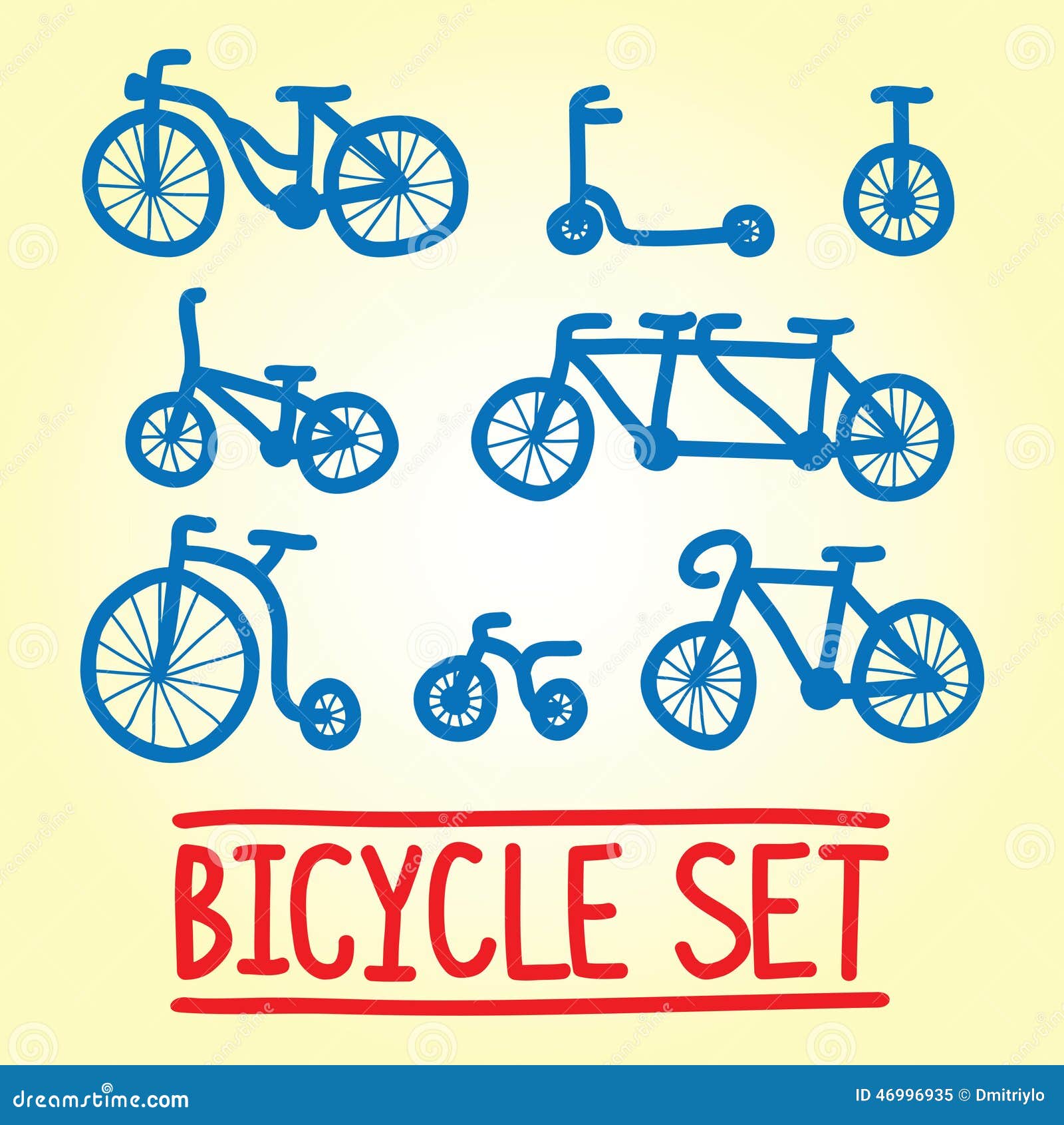 Hand Drawn Bicycle Vector Set Stock Vector - Illustration of objects ...