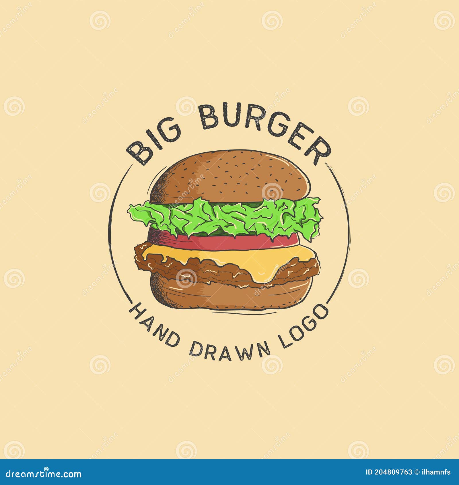 Hand drawn big burger logo stock vector. Illustration of lettuce ...
