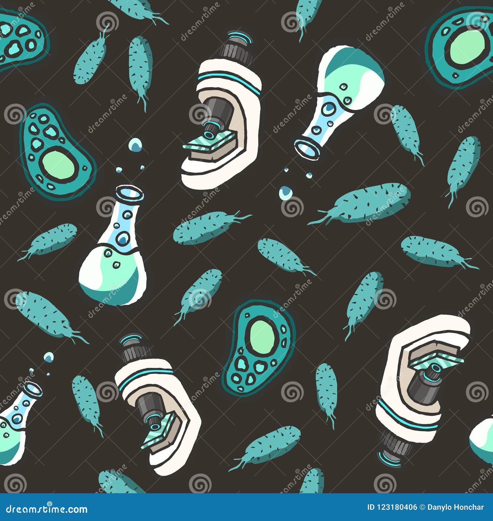 Hand Drawn Vector Biologic Seamless Pattern. Stock Vector ...