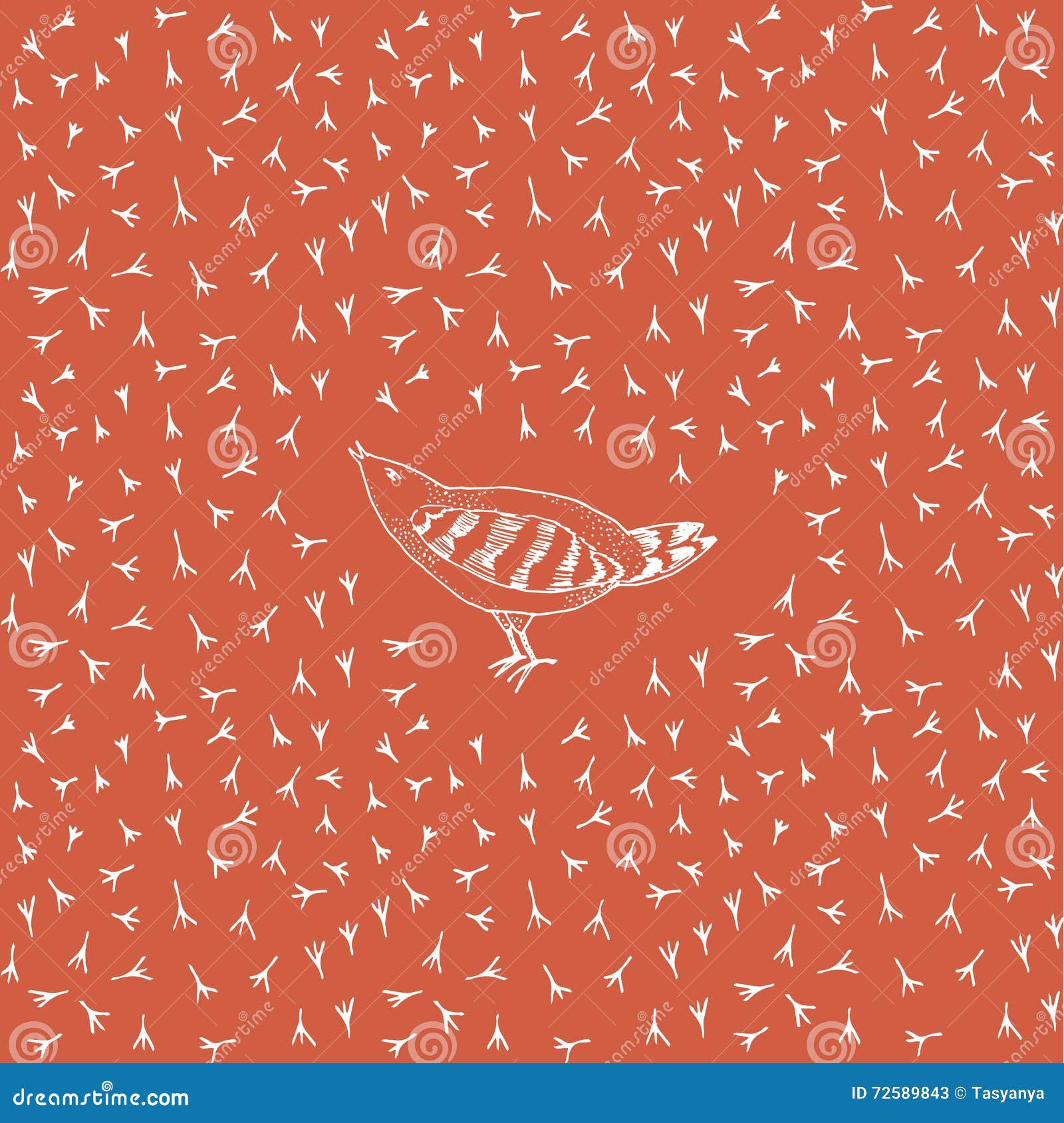 Hand Drawn Bird and Bird Paws Pattern Seamless in . Stock Illustration ...
