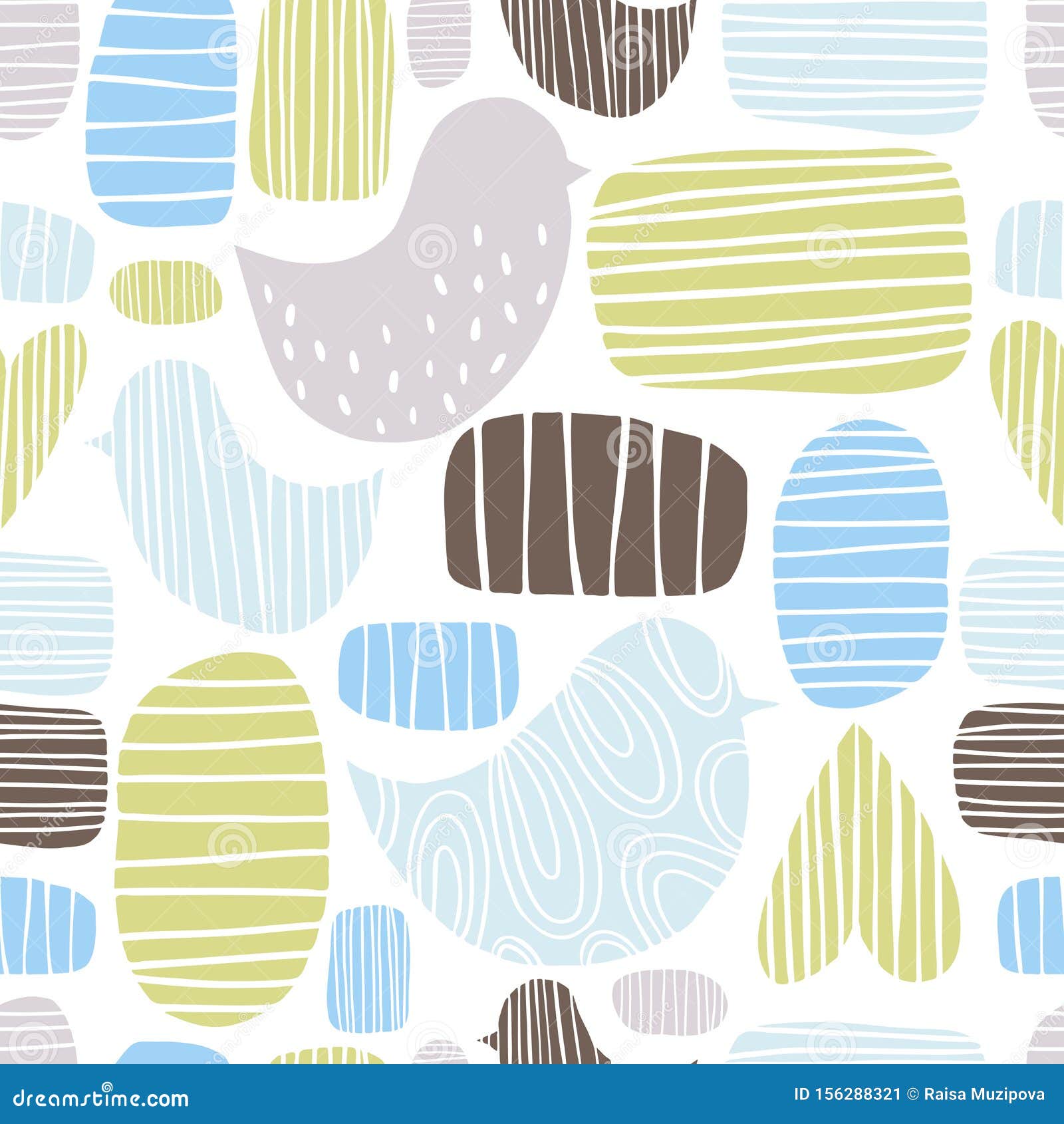 Hand Drawn Birds. Vector Seamless Pattern Stock Vector - Illustration ...