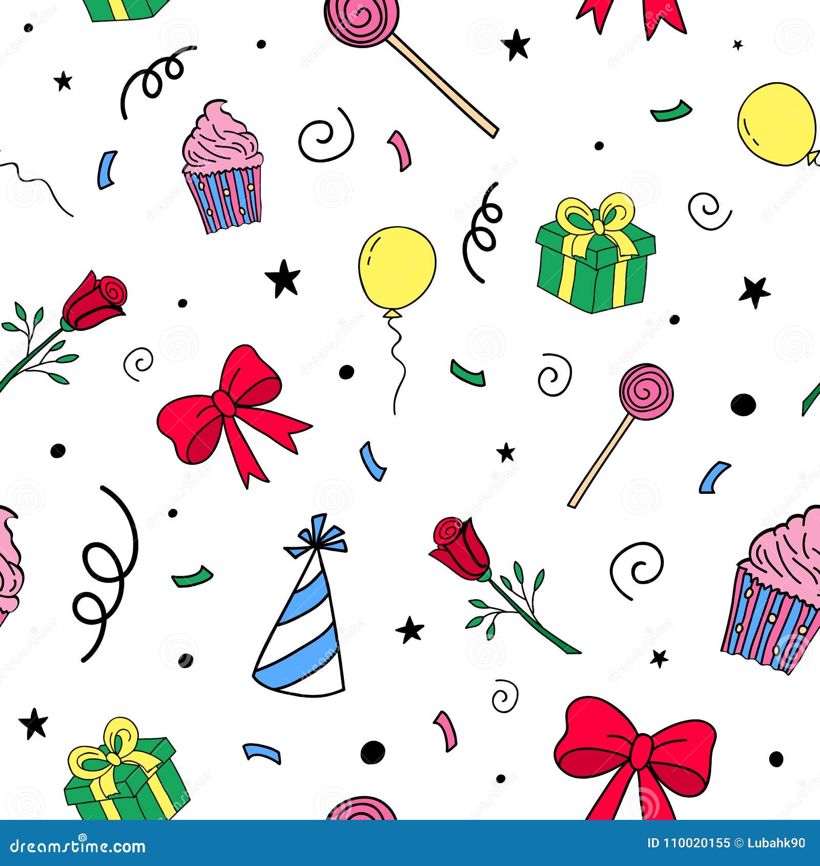 Hand Drawn Birthday Pattern. Vector Celebration Texture Stock Vector ...